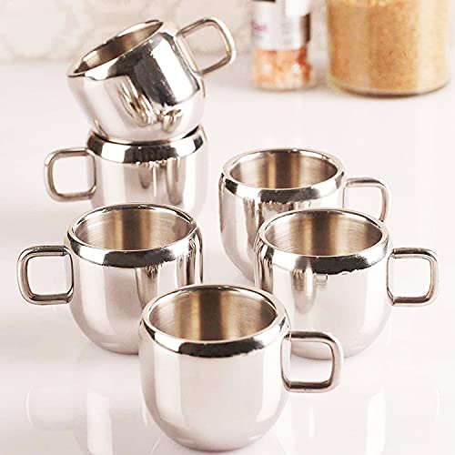 WhopperIndia Stainless Steel Coffee Cup Mug Double Wall Stainless Steel Tea Cups, Reusable & Dishwasher Safe Set of 6