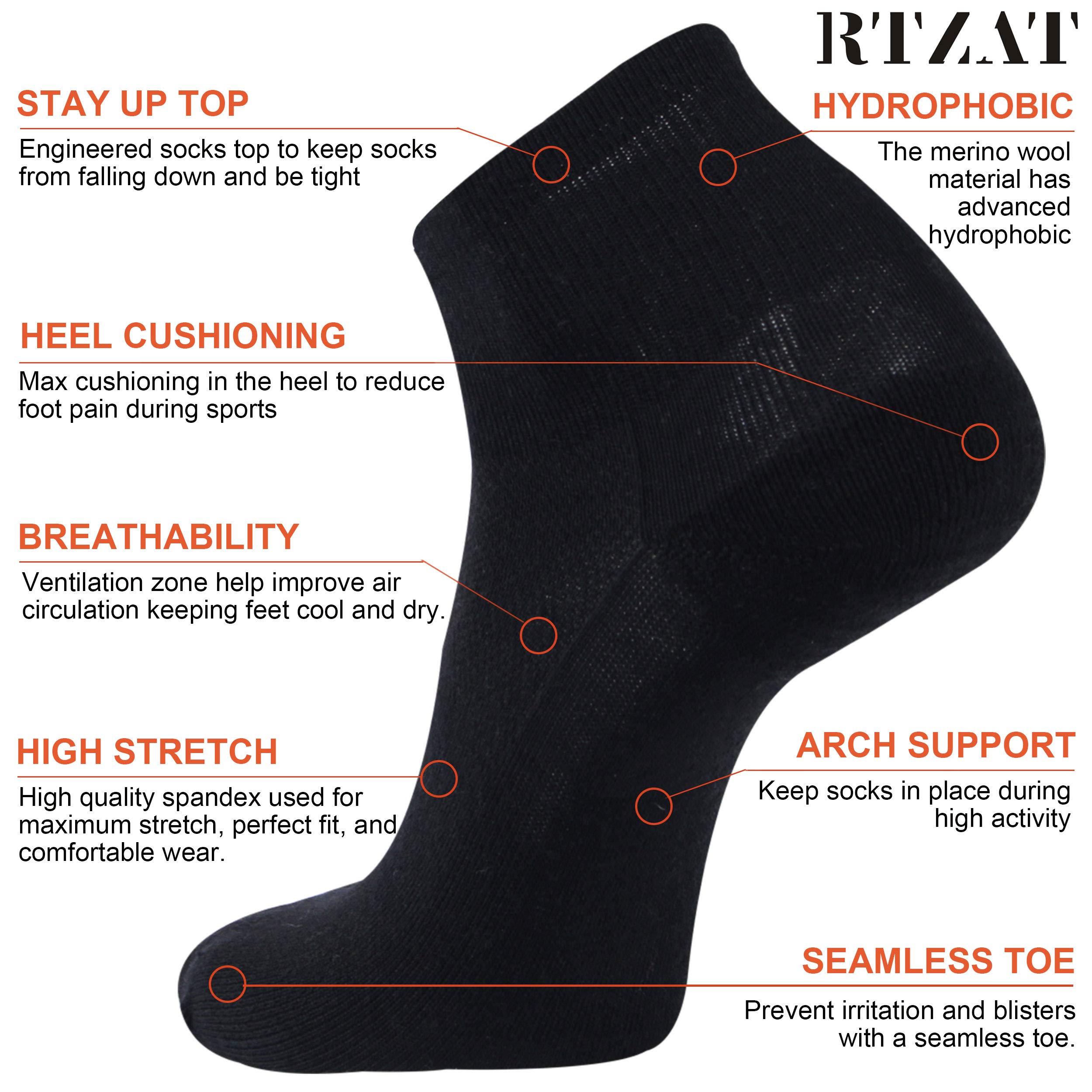 RTZAT Hiking Socks for Men, Thermal Thick Warm Socks for Men 50% Merino Wool Outdoor Work Boot Crew Hiking Wool Socks 2 Pairs Large, 1 Black, 1 Navy Blue