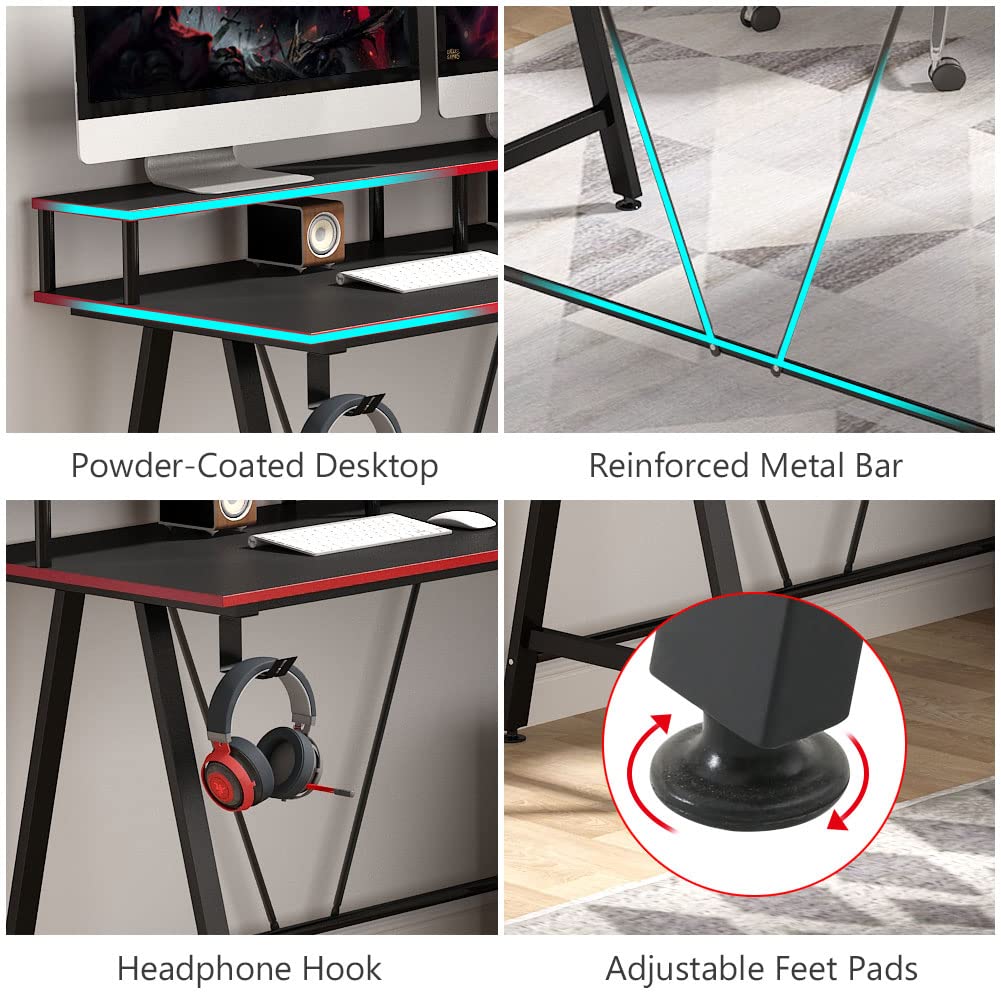 Tribesigns L-Shaped Desk with Shelf, 57 x 51 Inch Corner Computer Gaming Desk with Monitor Stand for Home Office and Gamer, Large PC Laptop Study Writing Table Workstation