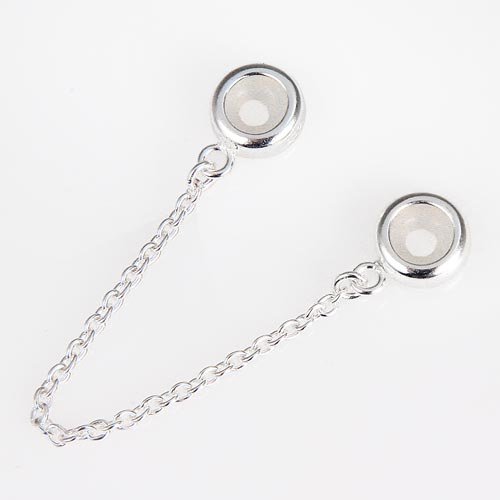 Safety Chain with Rubber Stopper Beads 925 Sterling Silver Safety Chain Charms Fits European Bracelet (Silver)