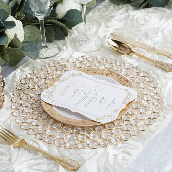Tableclothsfactory 14" Rose Gold Wired Metal Charger Plate With 118 Acrylic Crystal Beads For Weddings Events