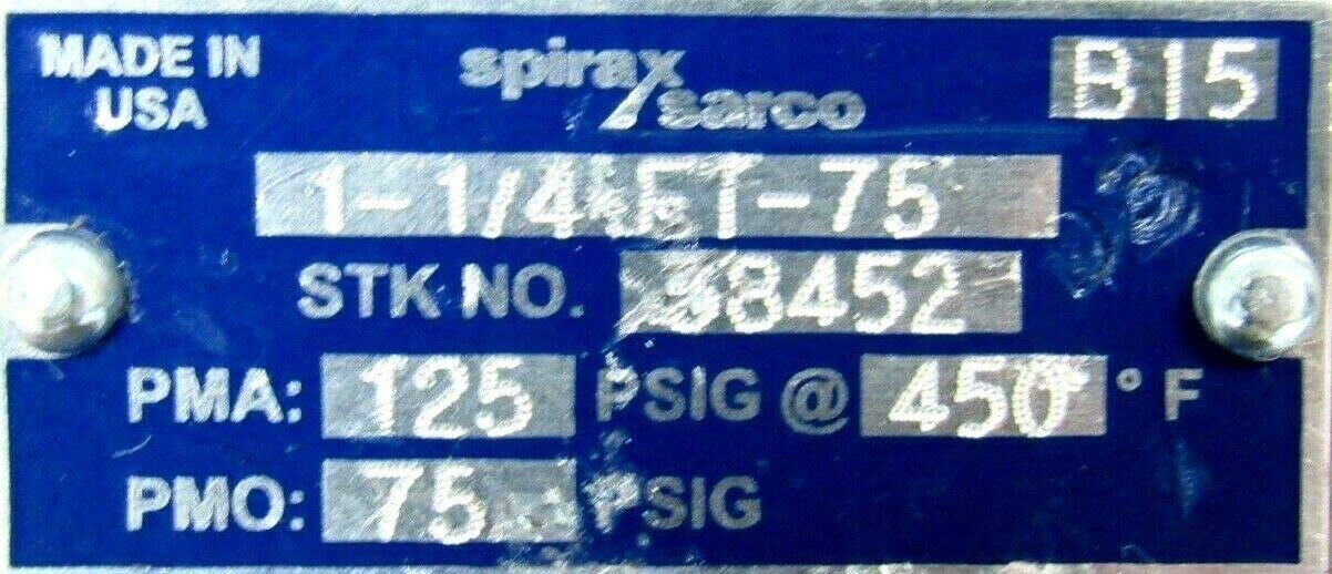 SPIRAX Sarco 1-1/4-FT-75 STEAM Trap 114FT75 38452