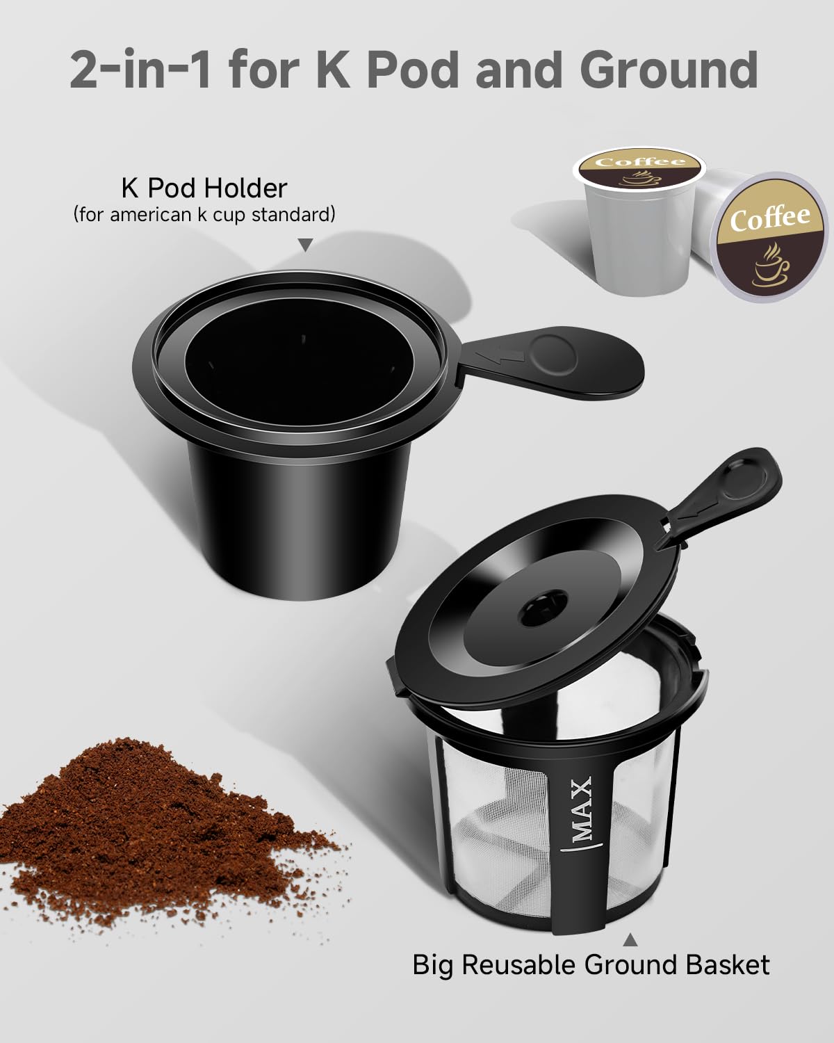 Teglu Single Serve Coffee Maker for K Cup & Ground Coffee, Single Cup Coffee Maker 6 to 14 oz, Fits Travel Mug 6.7", CM-206, Red