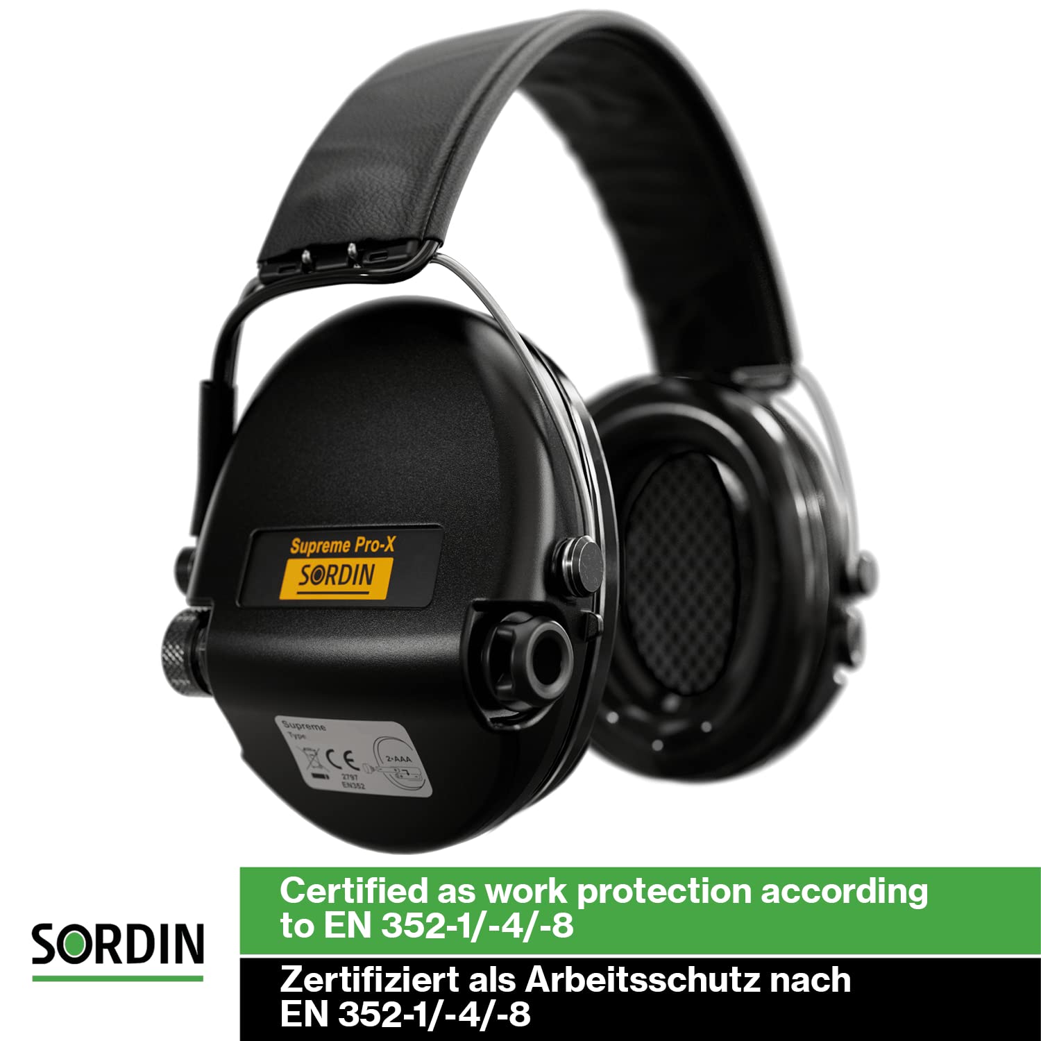 Sordin Supreme Pro-X Ear Defenders for Hunting & Shooting - Active & Electronic - Leather Band & Foam Kits - Black Ear Muffs