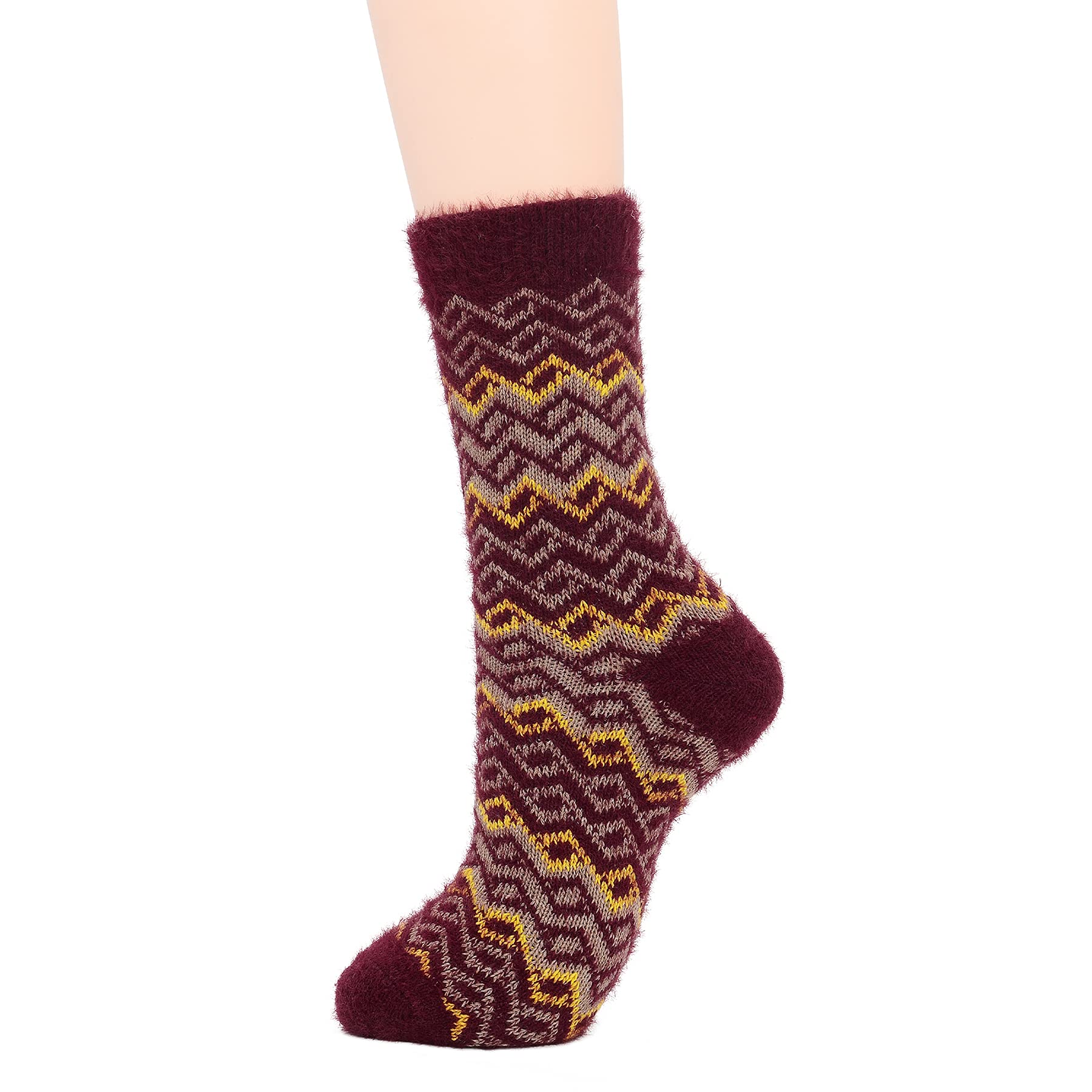 Zando Men's Wool Socks for Men Winter Cozy Warm Thick Socks Knit Pattern Dress Socks for Men Merino Crew Socks for Men Athletic Long Hiking Sock for Men Bright Pattern