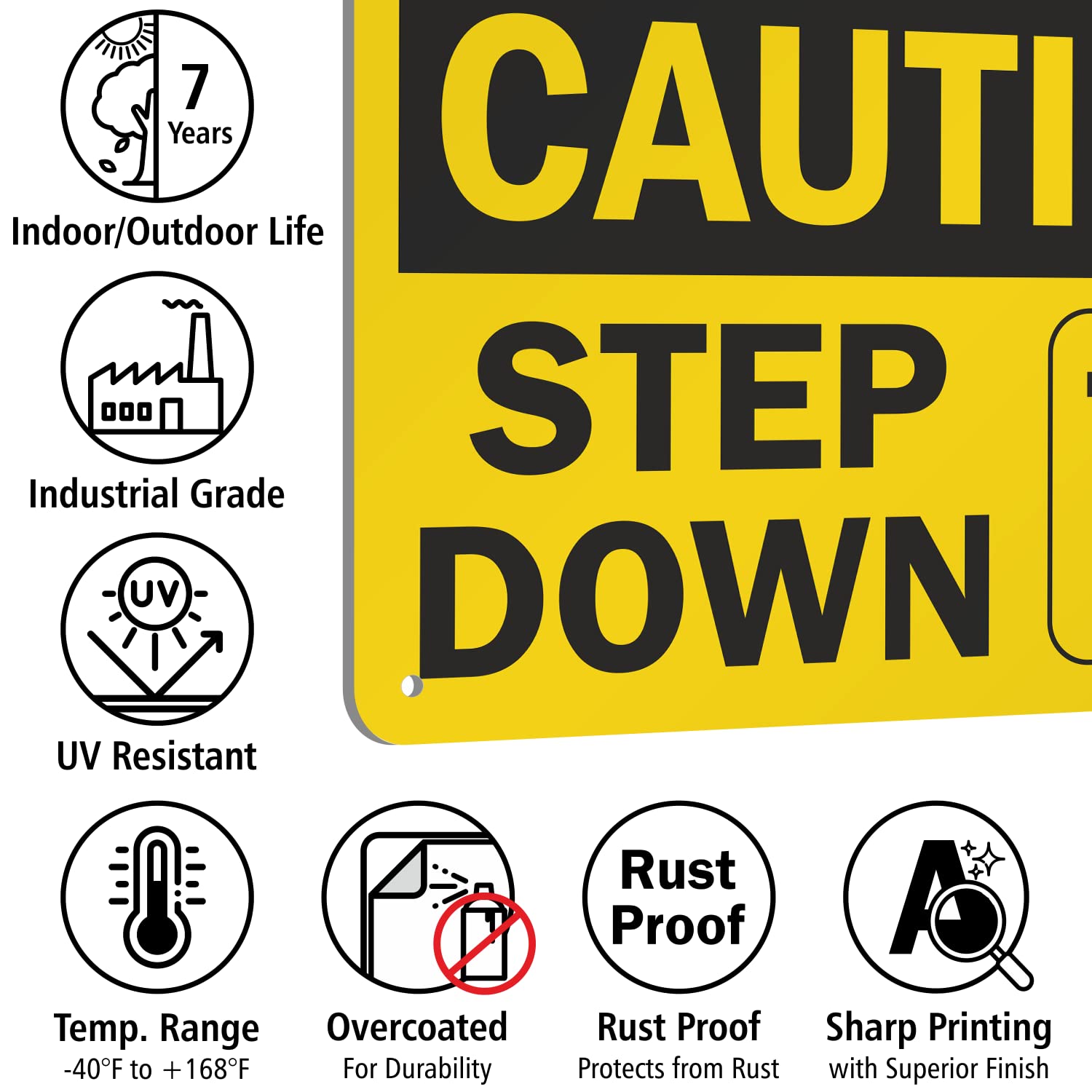 SmartSign "Caution - Step Down" Sign | 7" x 10" Aluminum