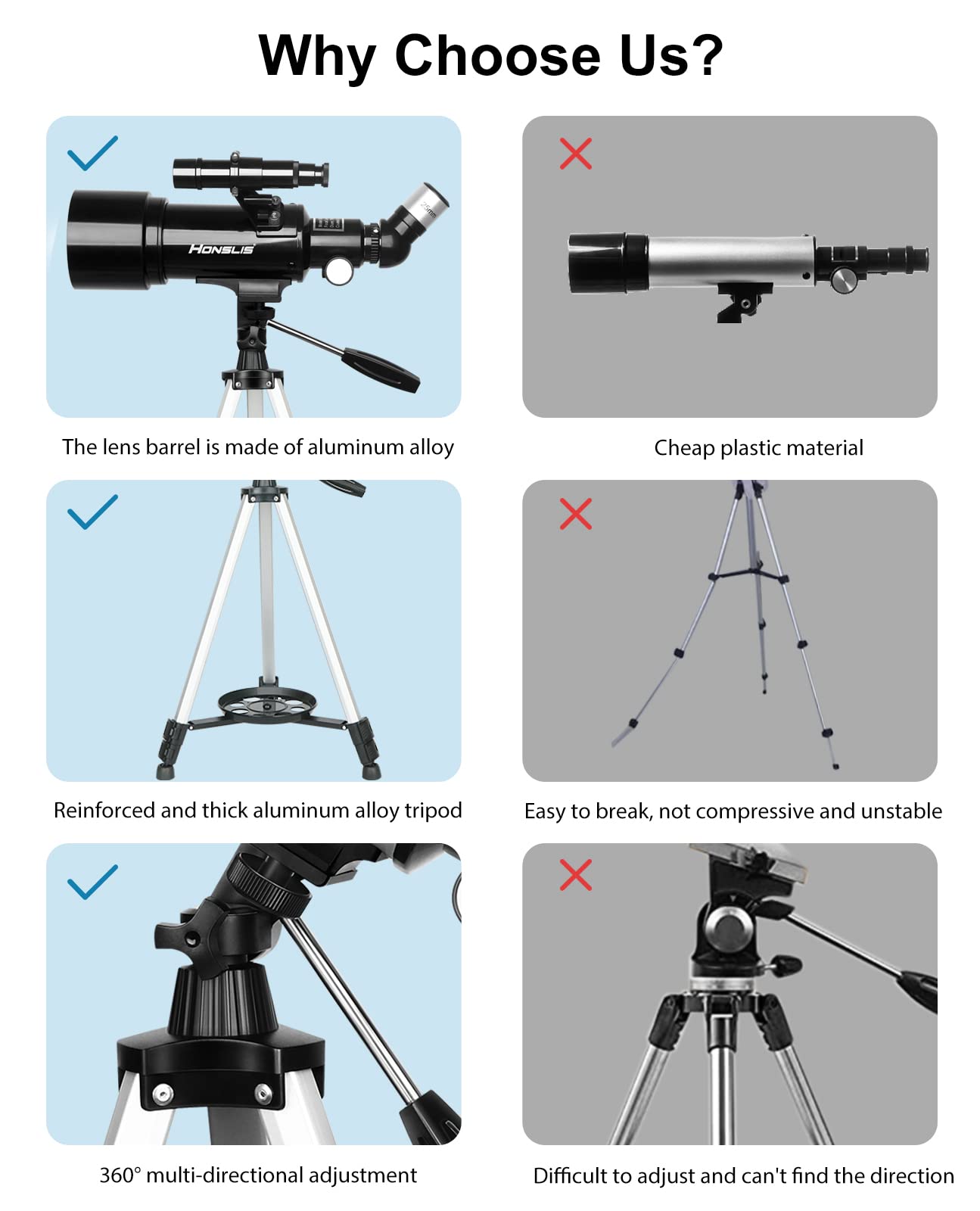Telescope for Kids & Adults Beginner Astronomers - 70mm Aperture 500mm Fully Multi-Coated High Transmission Coatings with AZ Mount Tripod Phone Adapter, Carrying Bag, Wireless Control