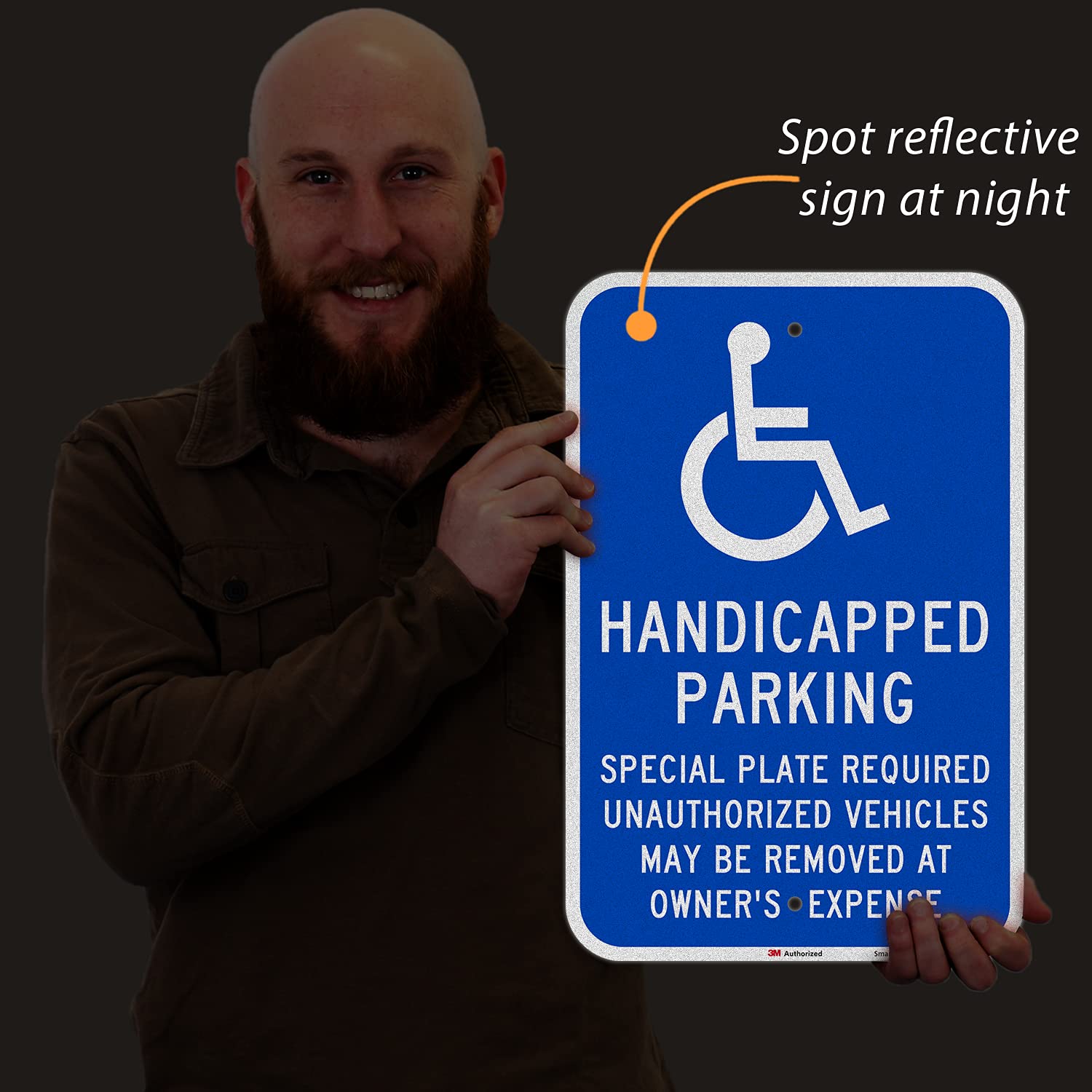 SmartSign "Handicapped Parking - Special Plate Required, Unauthorized Vehicles Removed" Sign | 12" x 18" 3M Engineer Grade Reflective Aluminum