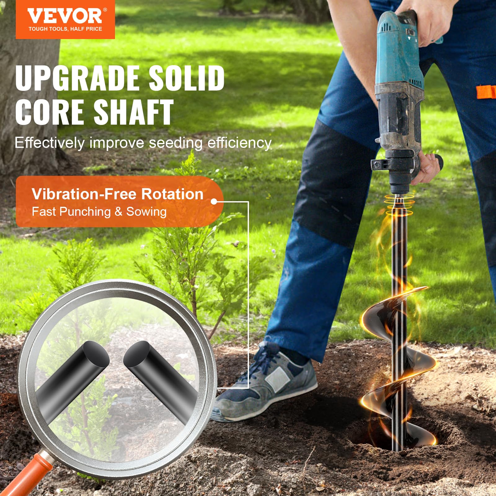 VEVOR Auger Drill Bits for Planting Set of 4, Garden Auger Drill Bit, Spiral Drill Bit for Post Hole Digger, Bulbs Planting & Holes Digging, for 3/8" Hex Drive Drill