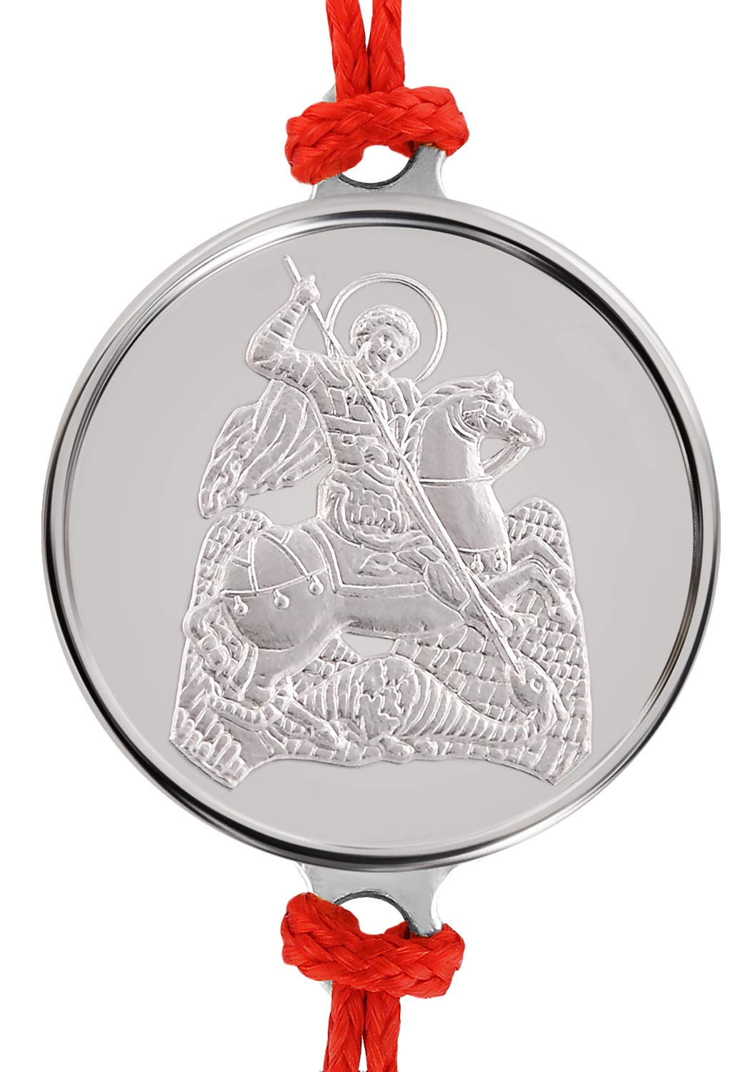 Saint George Red String Adjustable Bracelet with Fine Silver Medal 1.2 gr 16 mm
