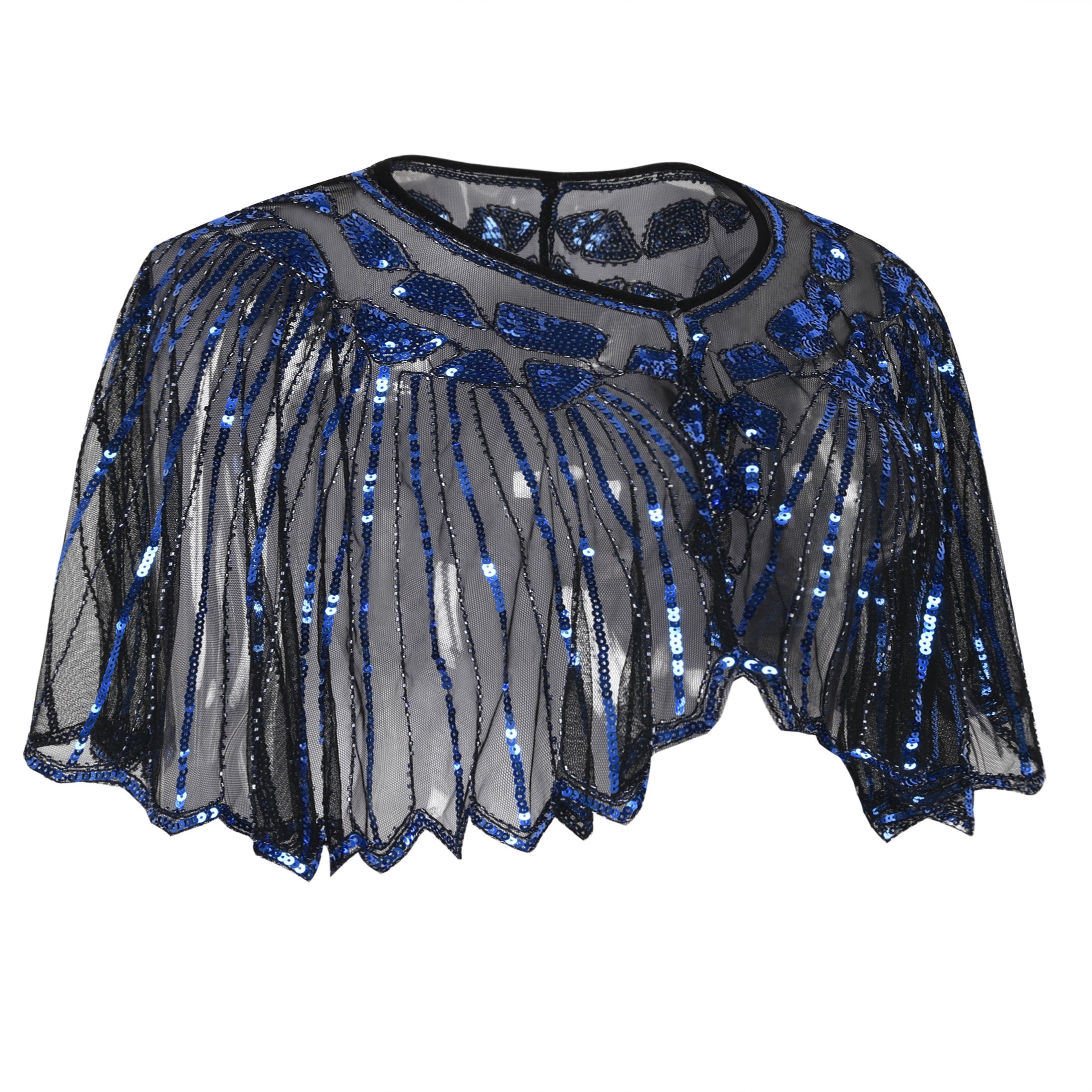 PrettyGuide Women's 1920s Shawl Beaded Sequin Deco Cape Bolero Flapper Cover Up,One Size,Black