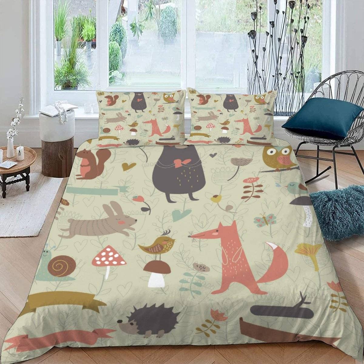 Quilt Cover Twin Size Cartoon Animals 3D Bedding Sets Forest Animals Duvet Cover Breathable Hypoallergenic Stain Wrinkle Resistant Microfiber with Zipper Closure,beding Set with 2 Pillowcase
