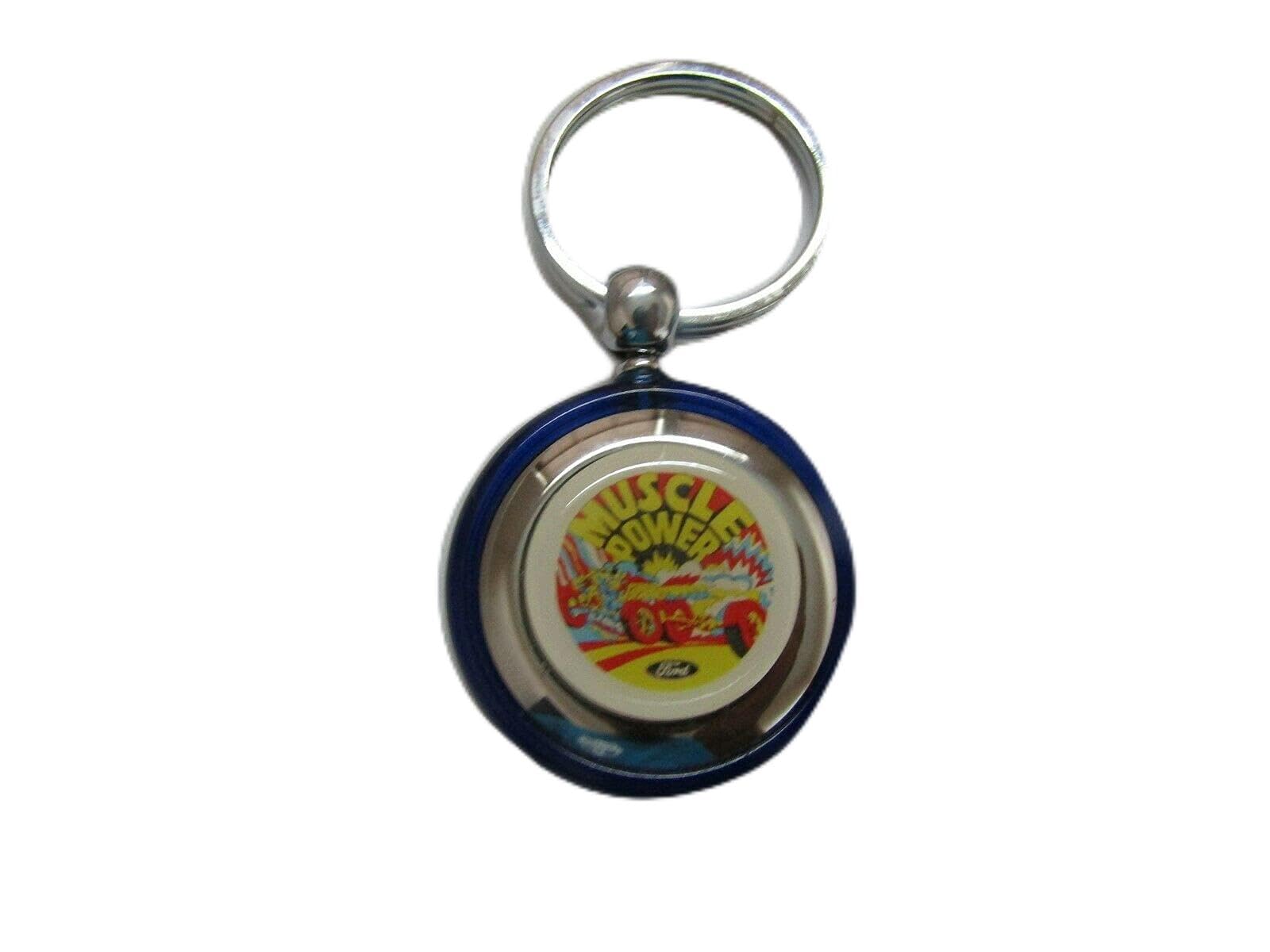 TORINO FAIRLANE SHELBY BOSS 302 BOSS 429 MUSCLE PARTS LOGO ROUND PLASTIC KEYCHAIN - BLUE