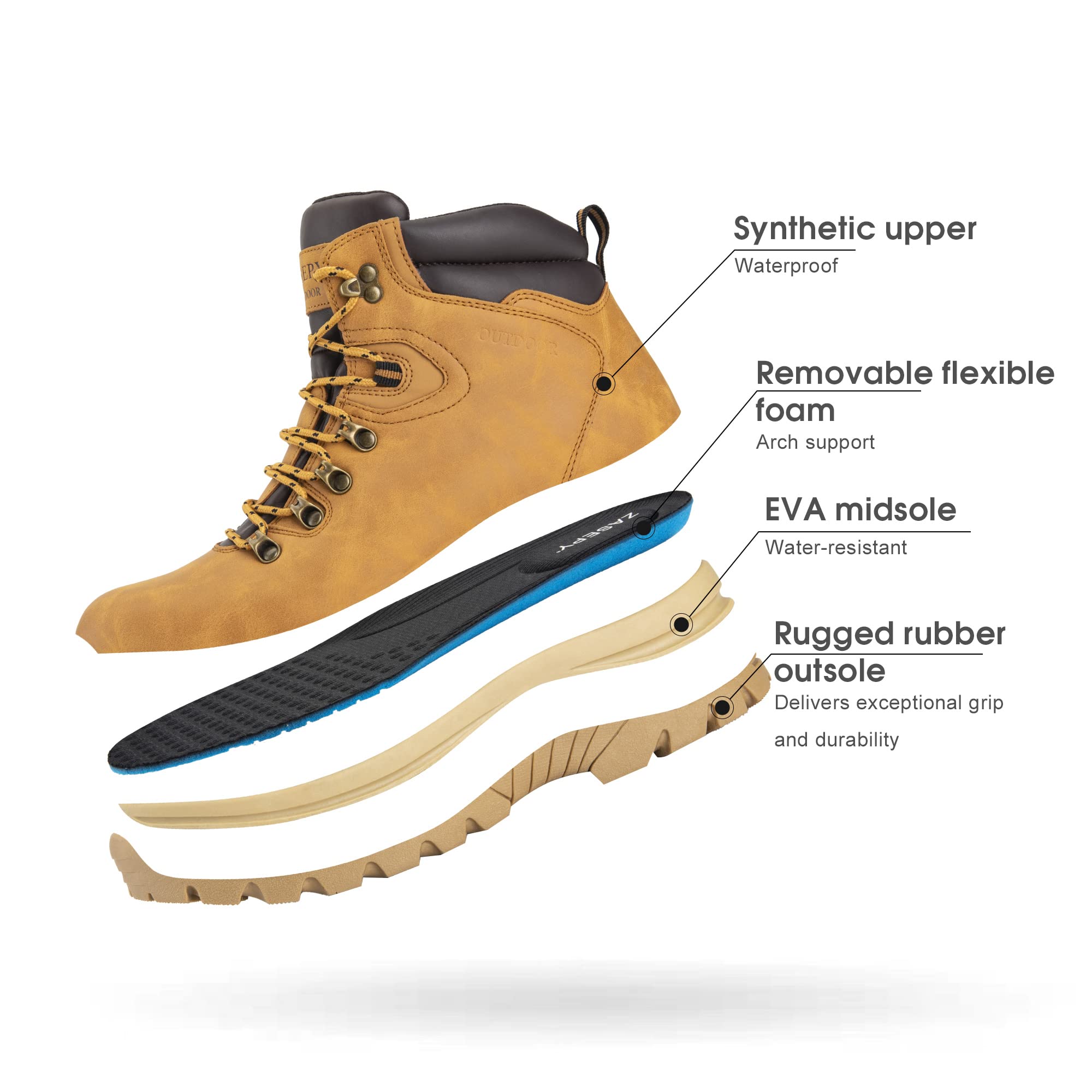 ZASEPY Men's Hiking Boots Waterproof Non-slip Lightweight Outdoor Mid Top Ankle Boot for Men Hiker Work All Weather Comfort