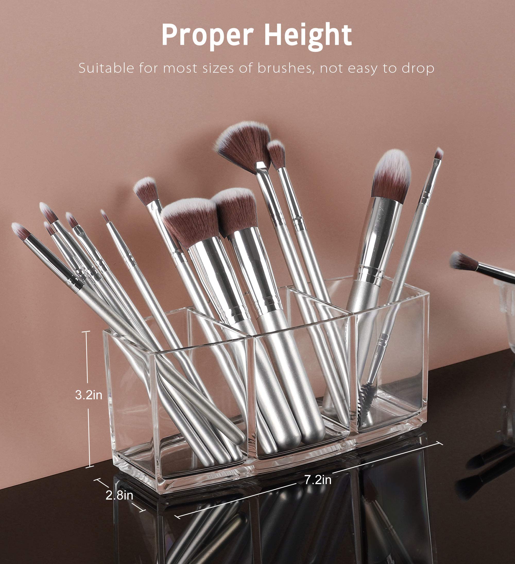 Syntus Makeup Brush Holder Organizer, Acrylic 3 Slot Large Capacity Cosmetic Brushes Storage Box, Clear