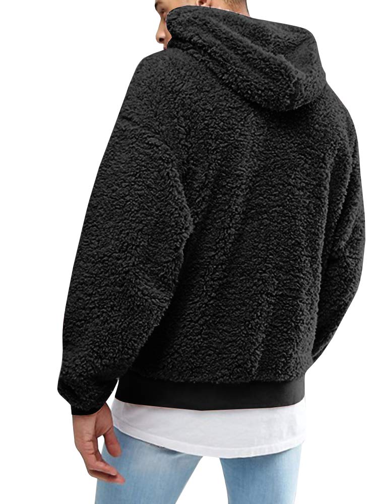 Runcati Mens Fuzzy Hoodie Sherpa Sweatshirts Pullover Long Sleeve Kangaroo Pockets Fall Outwear Winter Hooded