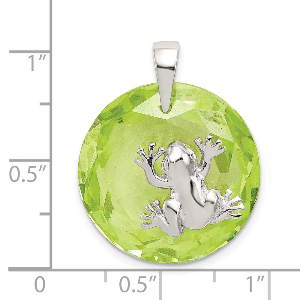 Sterling Silver Rhodium-plated Green CZ Frog Pendant QQP1014