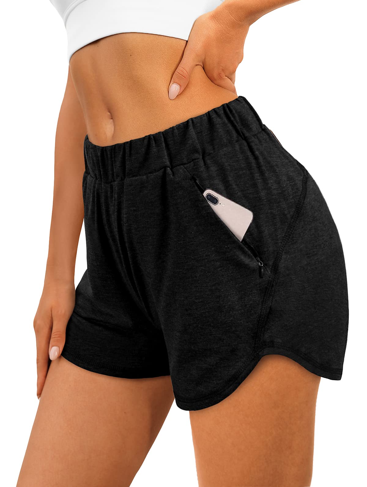 XIEERDUO Womens Shorts Workout Athletic Shorts for Summer Casual Elastic Waist Black XL