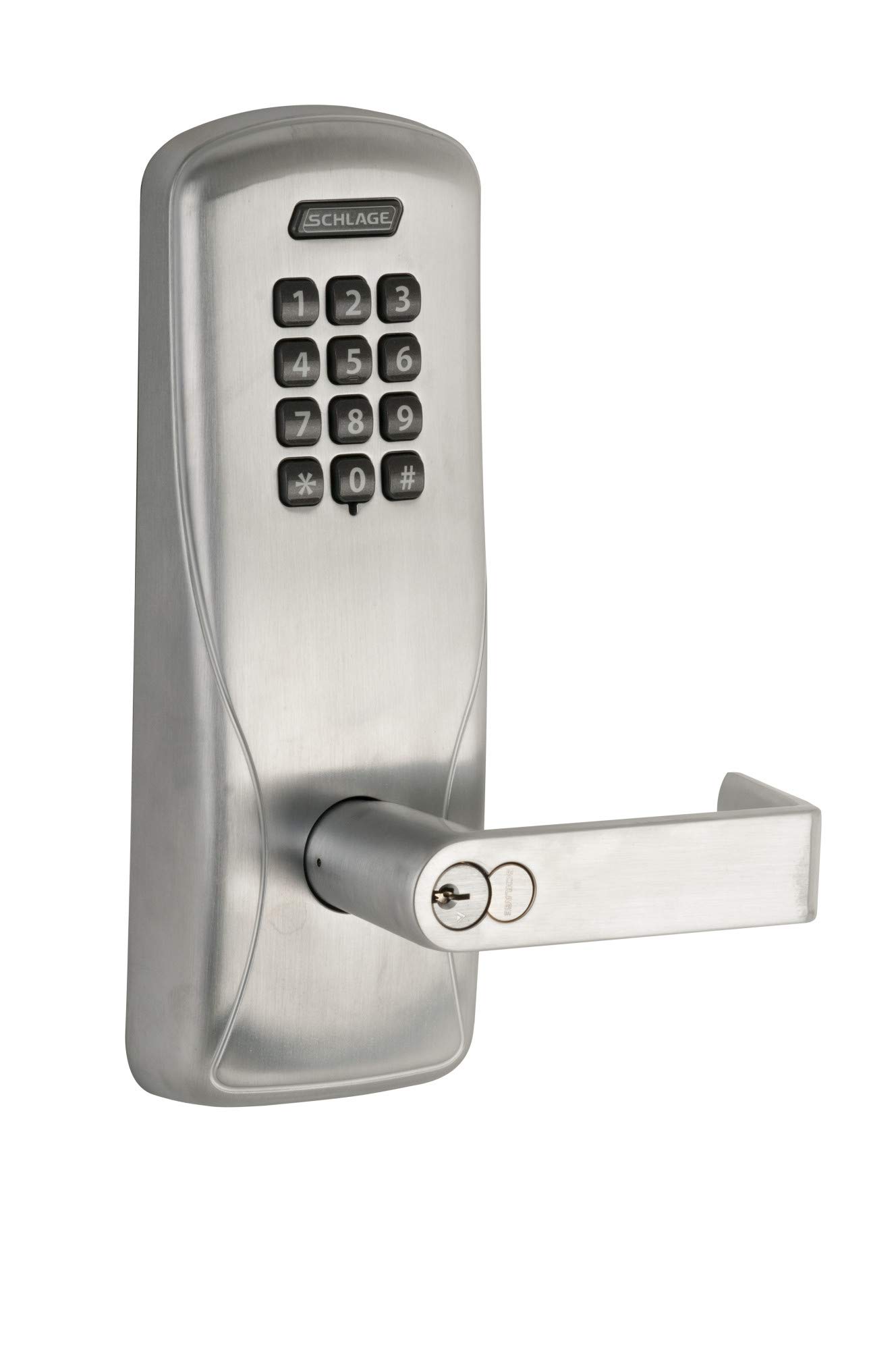 Schlage Electronics CO-100 Series Standalone Electronic Lockset with Keypad, Cylindrical Lock, Accepts Schlage FSIC Core, Rhodes Lever, Satin Chrome Finish, For Classroom or Storeroom Use