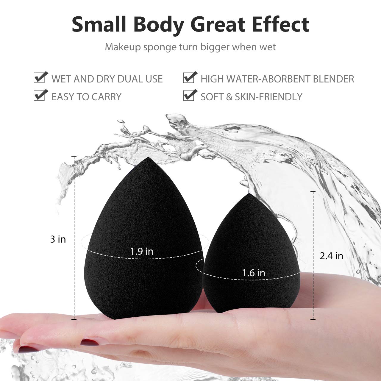 Syntus Makeup Sponge Set, 10 Pcs Beauty Foundation Sponges Blending Latex-free Washable Cosmetic Blender Applicator Puff, Flawless for Powder Liquid Cream, Black