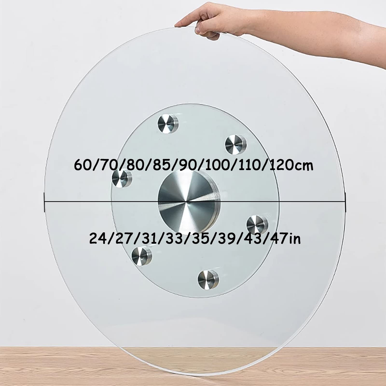 Transparent Glass Lazy Susan Turntable 0.31in Thick Rotating Serving Tray Round Tabletop Rotating Tray with Aluminum Alloy Auxiliary Wheel Bearing Not Easy to Dump Easy to Share Food (Size : 35in)
