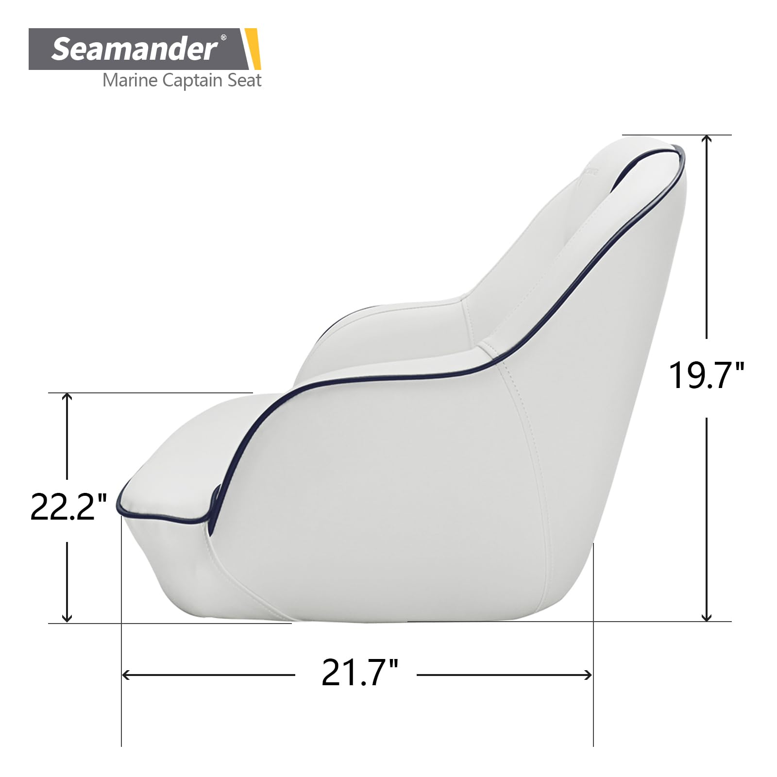 Seamander Pontoon Captains Bucket Boat Seat, 19.7H x 22.2L x 21.7D inches, Injection Molded Plastic Frame, Plush Foam Padding, Marine Grade Vinyl, 5x5 or 5x12 inch Mounting Pattern