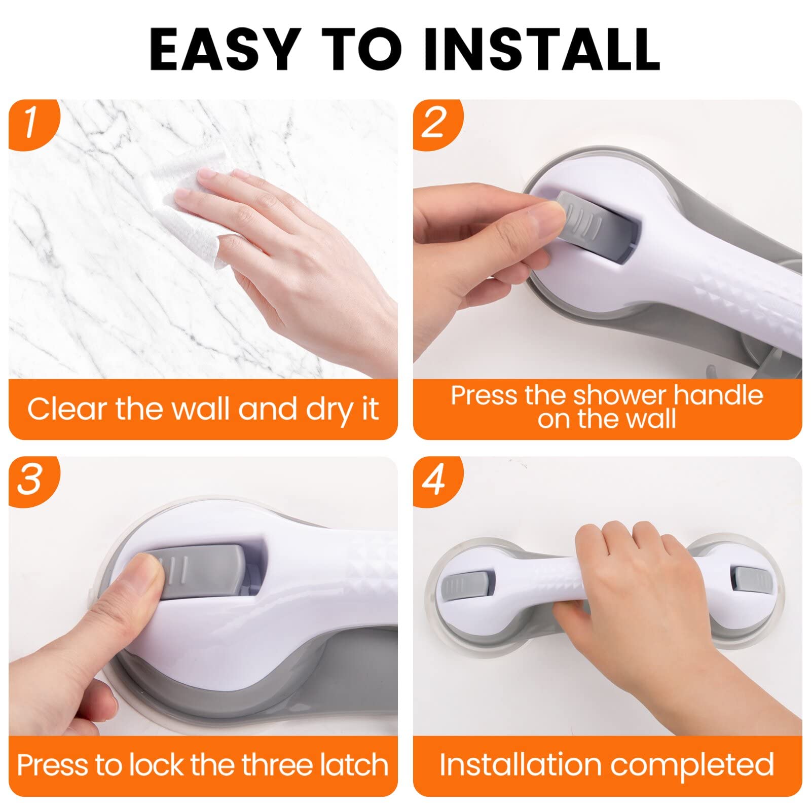zmnklry 2Packs Grab Bars for Shower, 3Suckers Super Suction Shower Handle, No-Drill Shower Handles for Elderly, Shower Grab Bars for Seniors, Handicap Grab Bars,for Bathroom Grab Bar, Shower Grab Bar