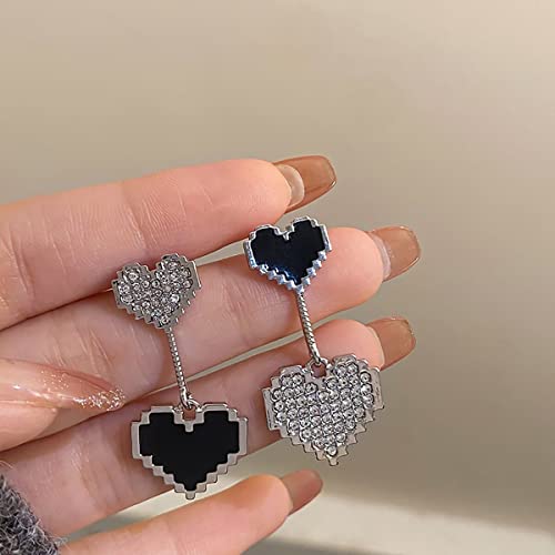 Zboro 2022 Unique Double Heart Shape Crystal Dangle Earring For Women Charm Love Heart Hanging Statement Drop Earring Jewelry - Silver