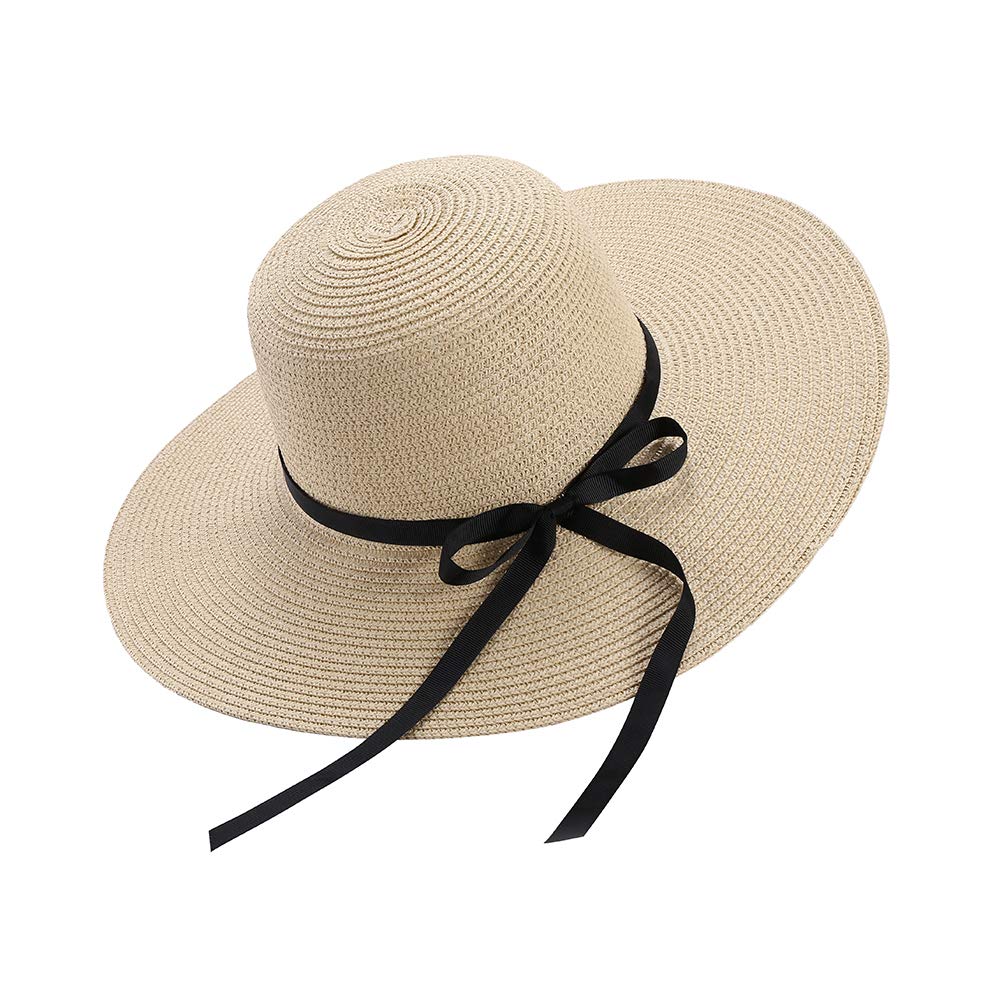 Sun Hats Floppy Foldable Bowknot Large Wide Brim Straw Women's Hats Summer Beach Beach Cap UV Protection (Black)