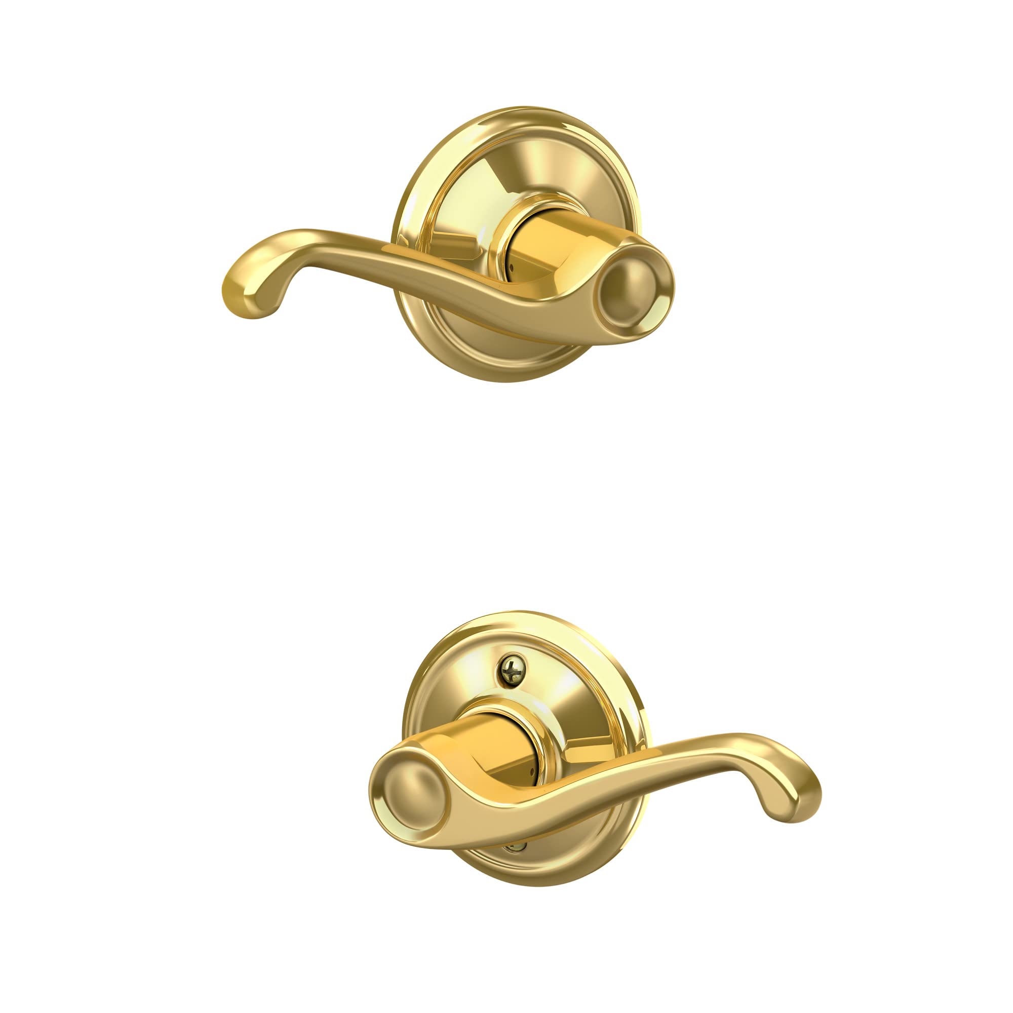 Schlage F10 FLA 605 Flair Door Lever, Hall & Closet Passage Lock, Bright Brass