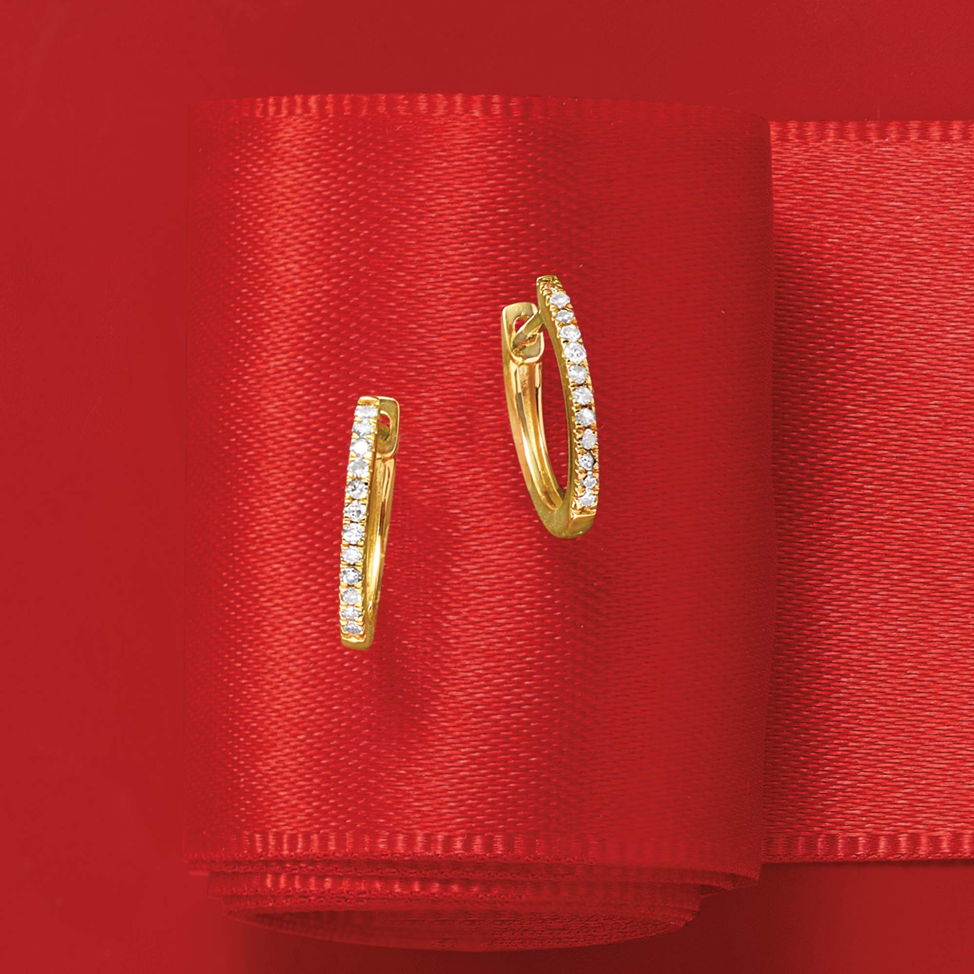 Ross-Simons 0.10 ct. t.w. Diamond Huggie Hoop Earrings in 14kt Gold