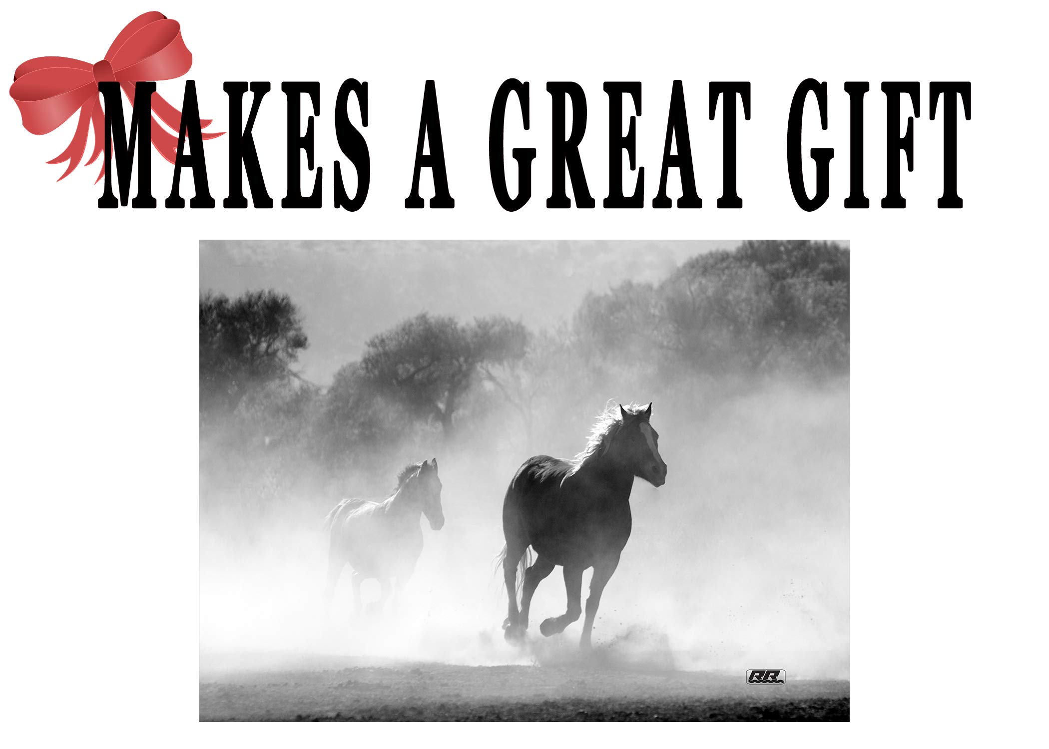 Wild Running Horses Black and White Art Kitchen Glass Cutting Board Decorative Gift Design