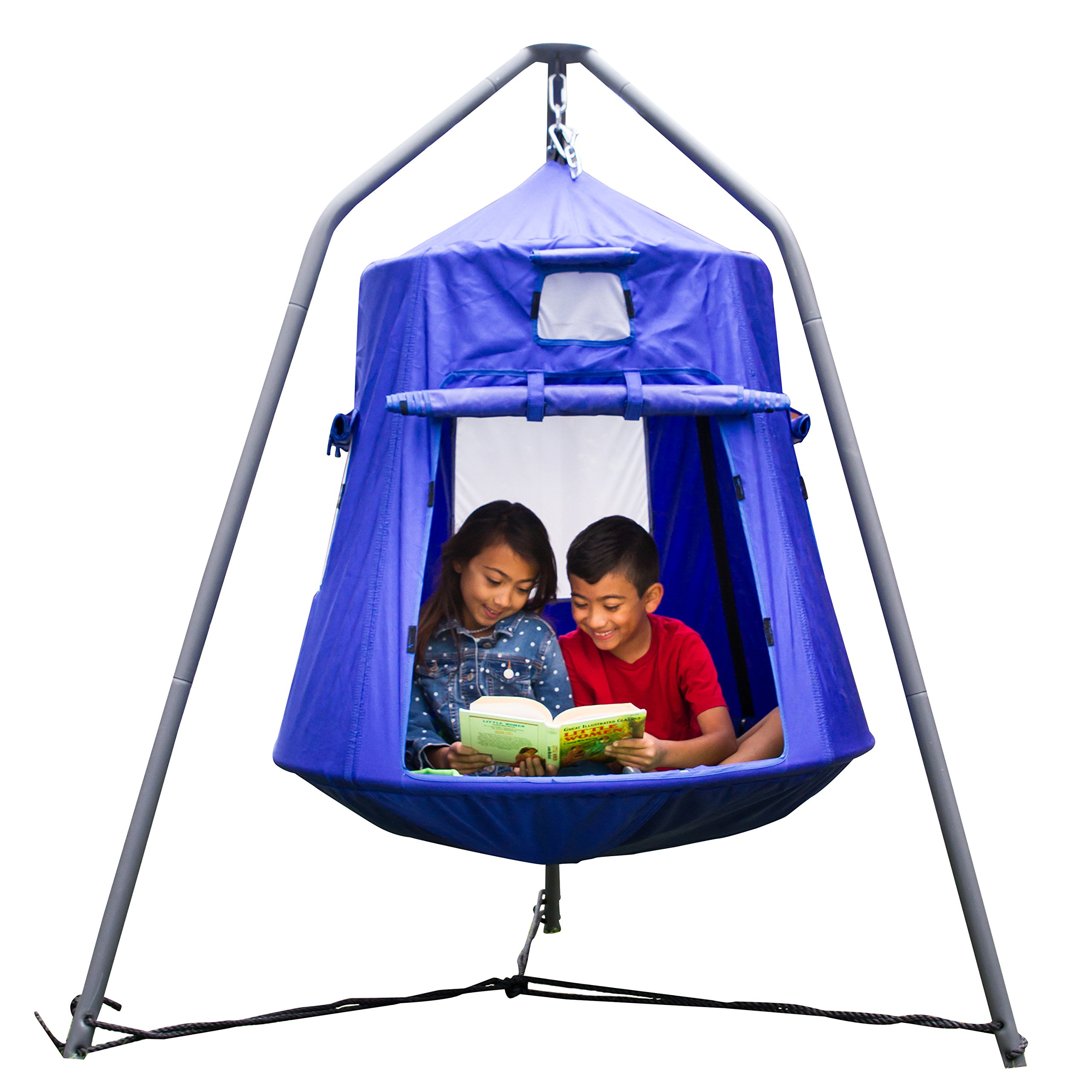 Sportspower BluPod Jr. Outdoor Small Hanging Tent Swing and Hammock, Blue