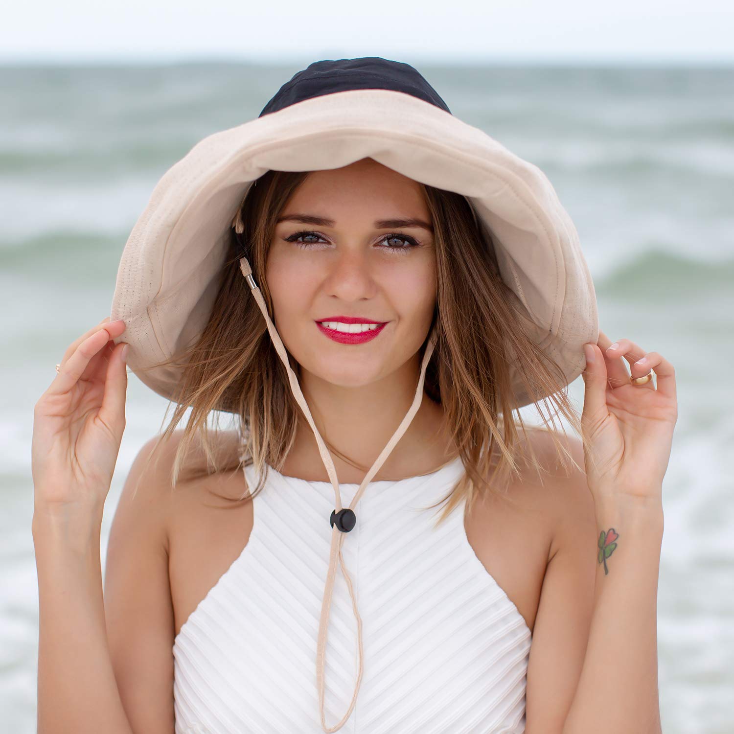 Sun Hats Women Bucket Floppy Cotton Hat Wide Brim Summer Beach Caps Packable UV UPF 50+ (Black)