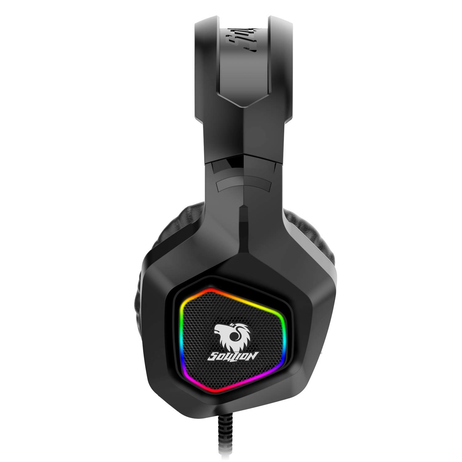 SOULION Tracer 30 PC Gaming Headset, Virtual 7.1 Stereo Surround Sound Headphones with Noise Cancelling Microphone, RGB Lights, USB Plug for Laptops Computers