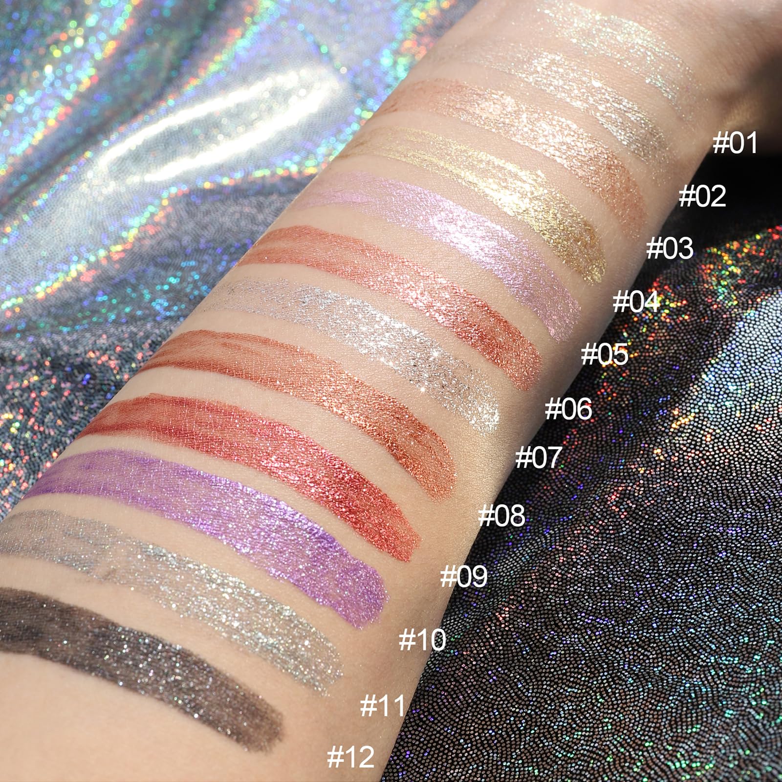 Quxunzzz Liquid Glitter Eyeshadow,Liquid Glitter Eyeliner Metallic Glitter Shimmer Eye Looks Waterproof Long Lasting Quick-Drying Sparkling(12#)