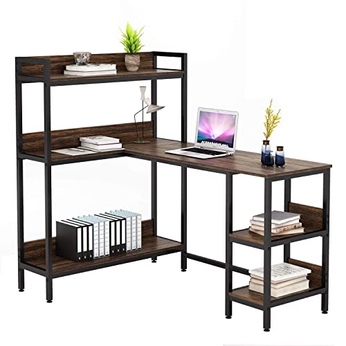 Umekesa L Shaped Desk with Hutch and Storage, 55" Large Corner Computer Office Desk with Shelves Bookshelf Study Writing Table PC Gaming Desk Workstation for Home Office, Rustic Walnut