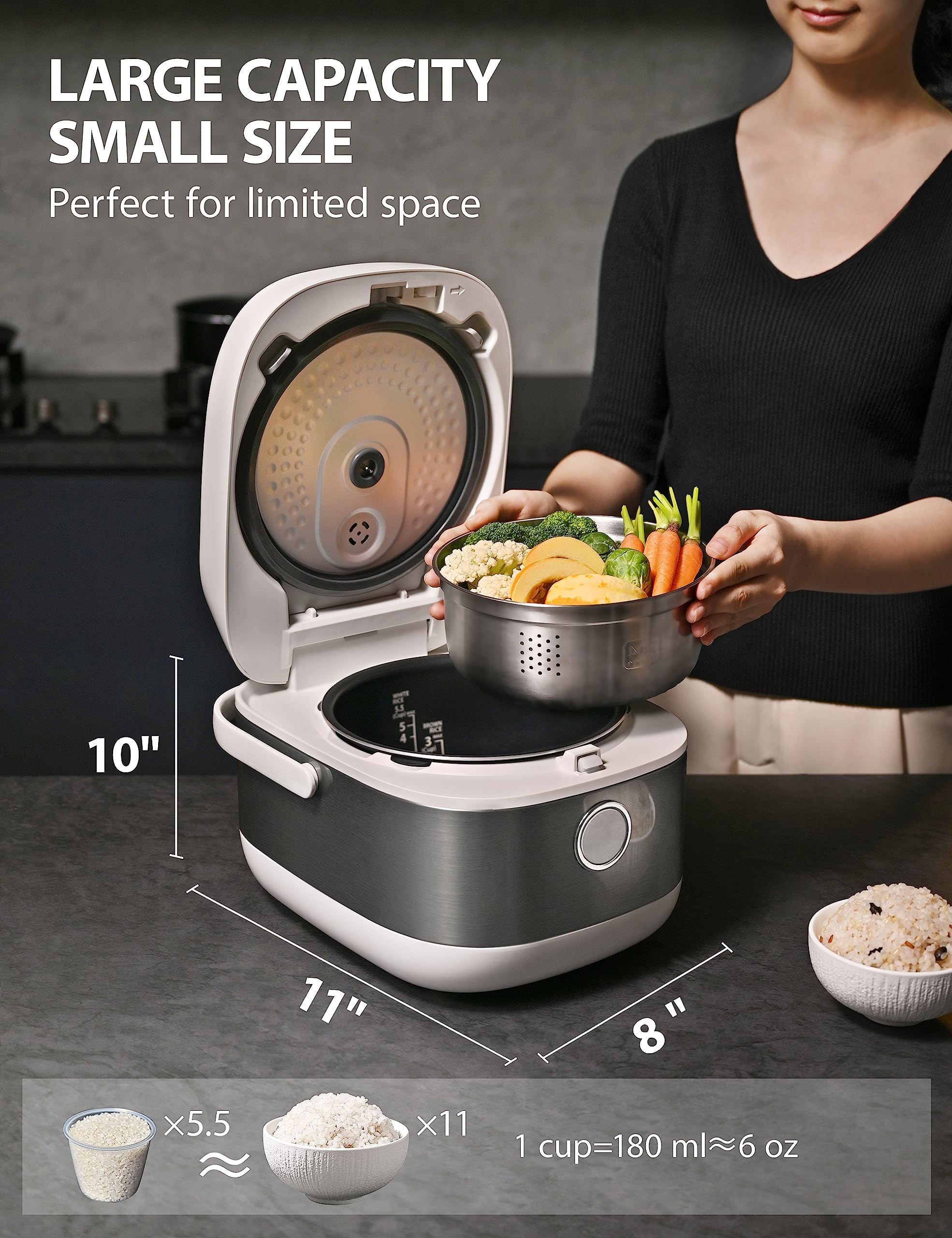 TOSHIBA Rice Cooker Induction Heating, with Low Carb Rice Cooker Steamer 5.5 Cups Uncooked - Japanese Rice Cooker, 8 Cooking Functions, 24-Hr Timer and Auto Keep Warm, White