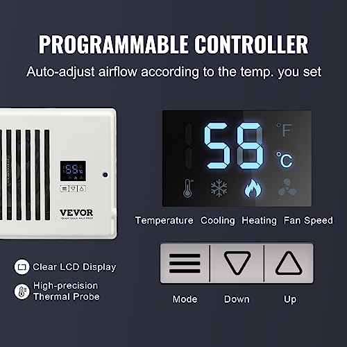 VEVOR Register Booster Fan, Quiet Vent Booster Fan Fits 4β x 12β Register Holes, with Remote Control and Thermostat Control, Adjustable Speed for Heating Cooling Smart Vent, White