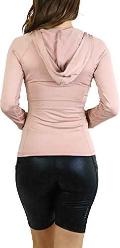 ToBeInStyle Women's Long Sleeve Full Zip-Up Lightweight Moisture Wicking Active Jacket w/Hood - Light Pink - Medium