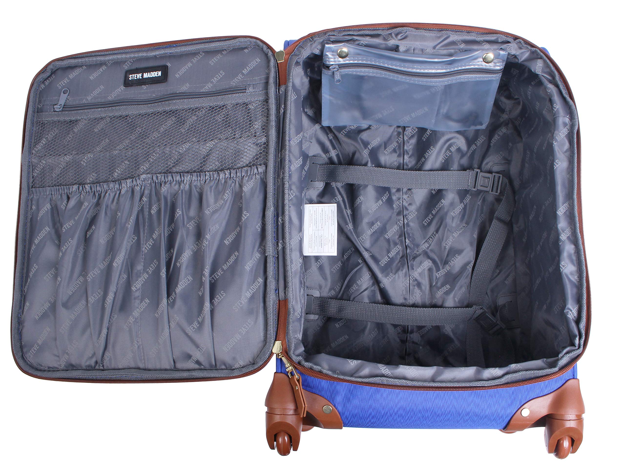 Steve Madden Designer Luggage Collection - Expandable 24 Inch Softside Bag - Durable Mid-sized Lightweight Checked Suitcase with 4-Rolling Spinner Wheels (Global Blue)