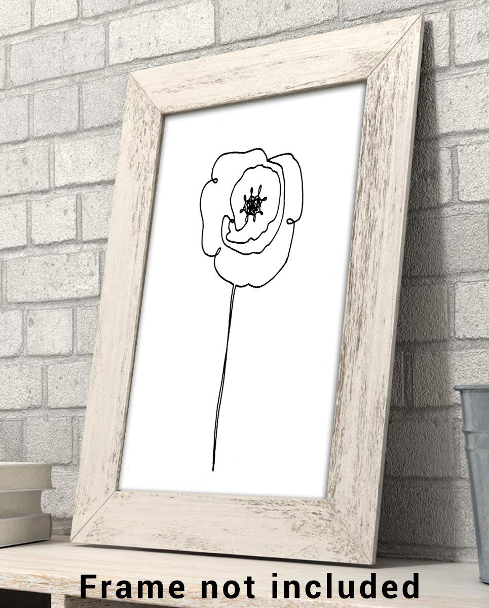 Poppy Flower Wall Art - 11x14 Unframed, Minimalist Black & White Decor Print - Makes a Great Gift Under $15 for Botanical, Floral Lovers