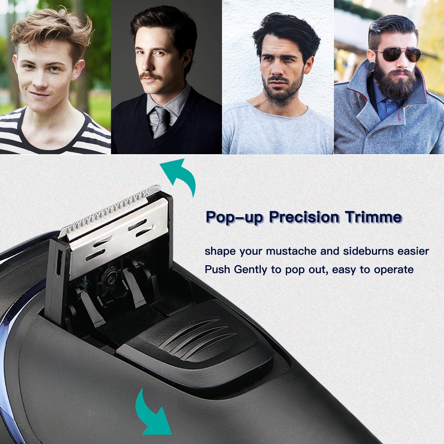 VGR Electric Shaver for Men, USB Rechargeable, Wet & Dry Razor, Pop-up Sideburn Trimmer, IPX7-Waterproof, Corded & Cordless Beard Shavers, LED Display