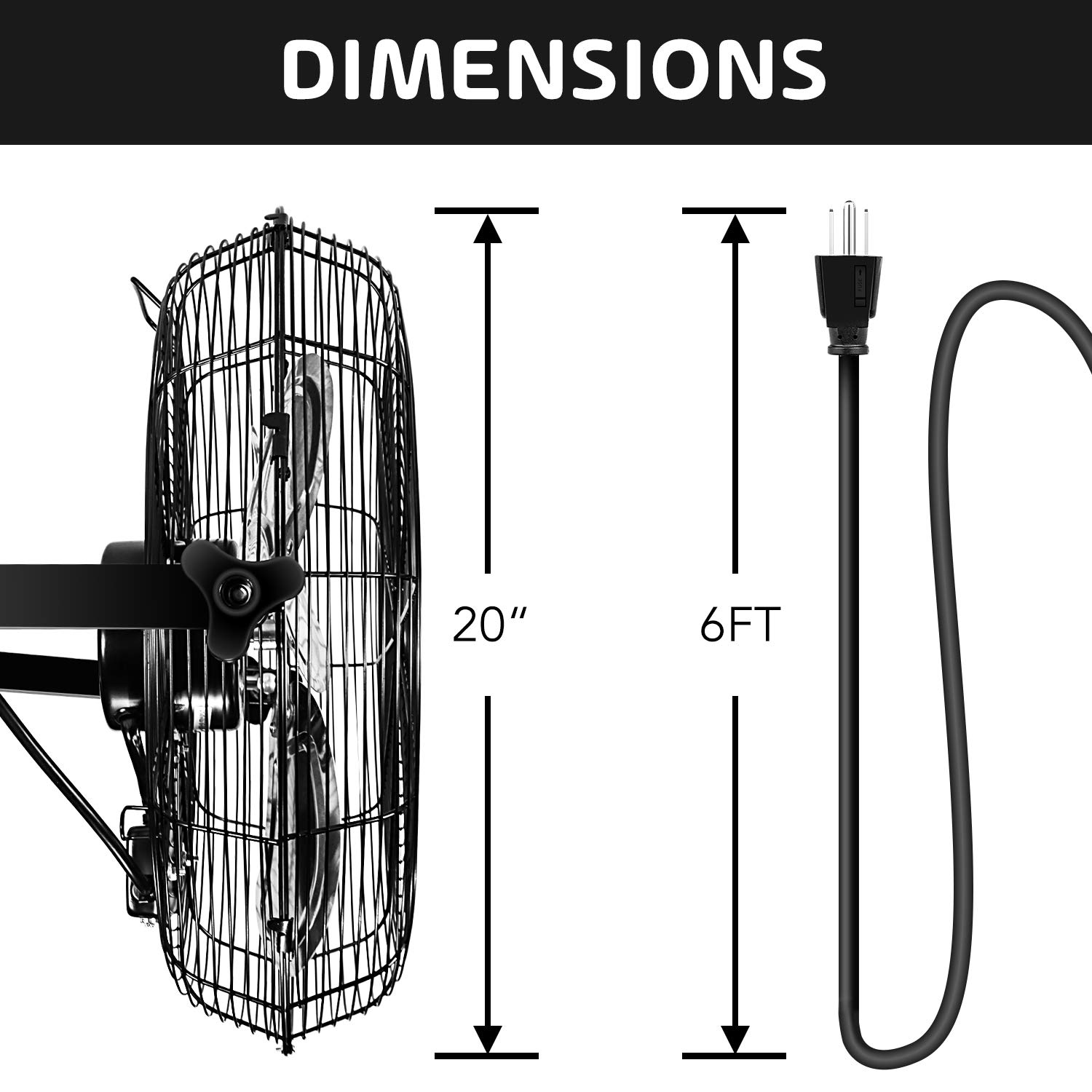 Simple Deluxe 20 Inch High Velocity 3 Speed, Black Wall-Mount Fan for Warehouse, Greenhouse, Workshop, Patio, Factory and Basement