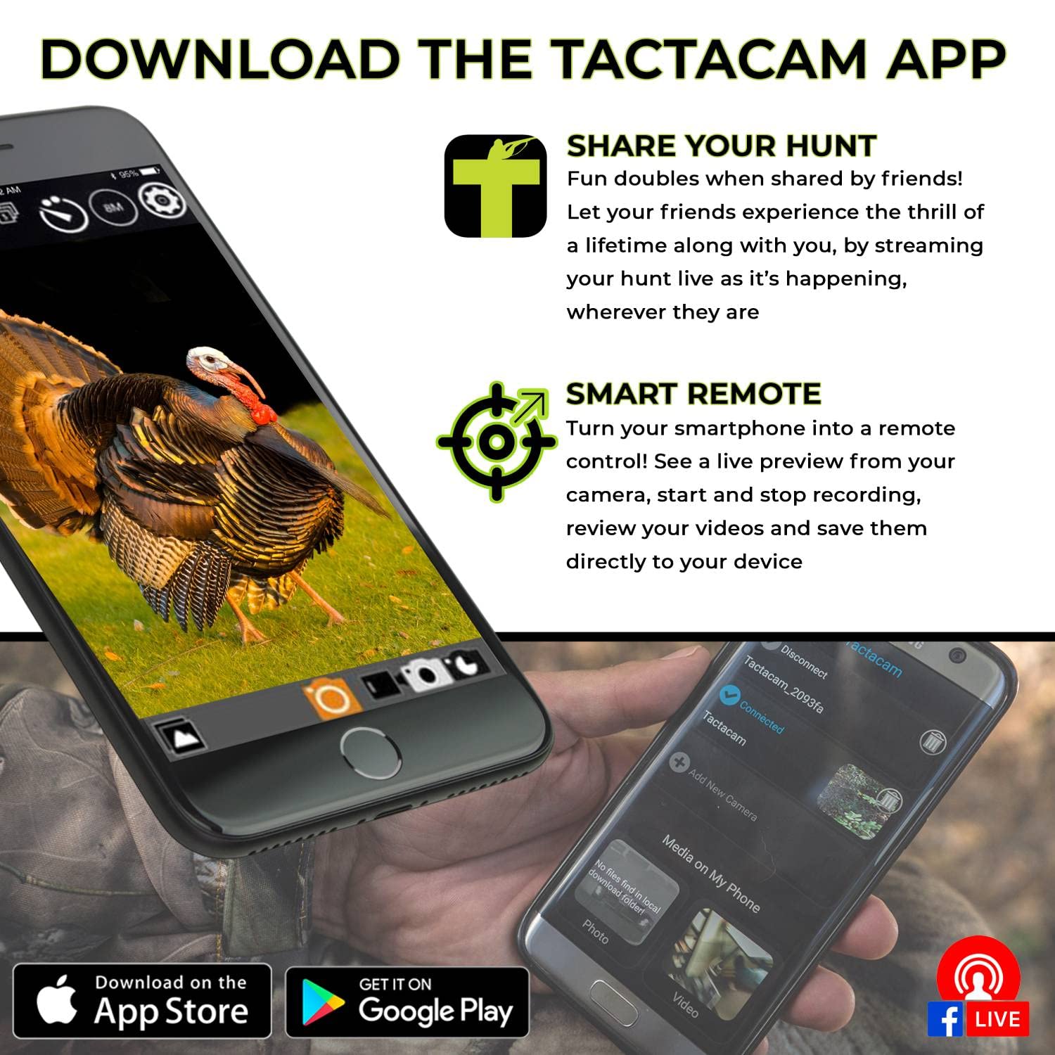TACTACAM 5.0 Wide Angle Hunting Action Camera + Head Mount, Universal Mount Adapter and 64GB MicroSD Card