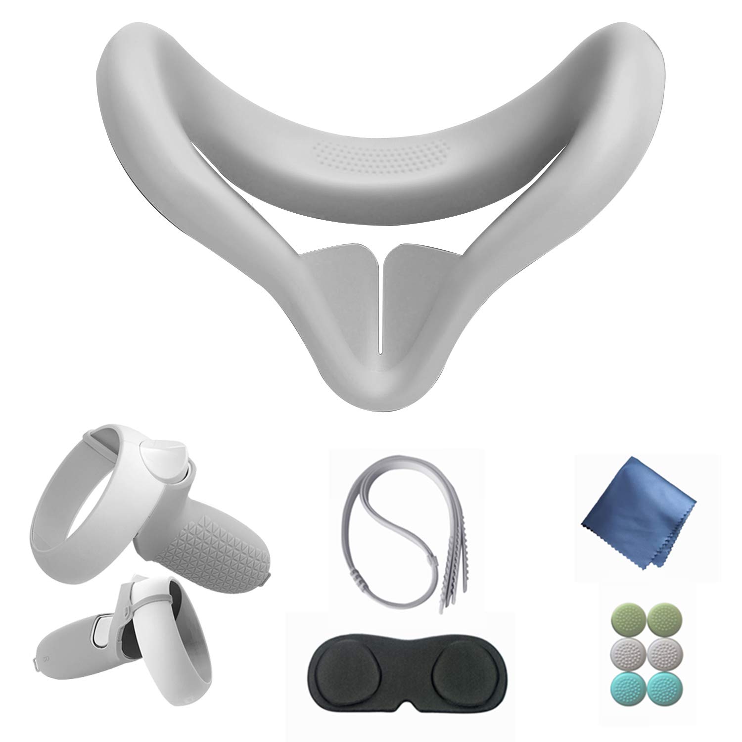 Touch Controller Grip Cover for Oculus Quest 2 Headset with Silicone Face Cover, MCTOPZO Anti-Throw Handle Accessories Set with Adjustable Wrist Knuckle Strap, Lens Protect Pad,Thumbstick Cap (Gray)