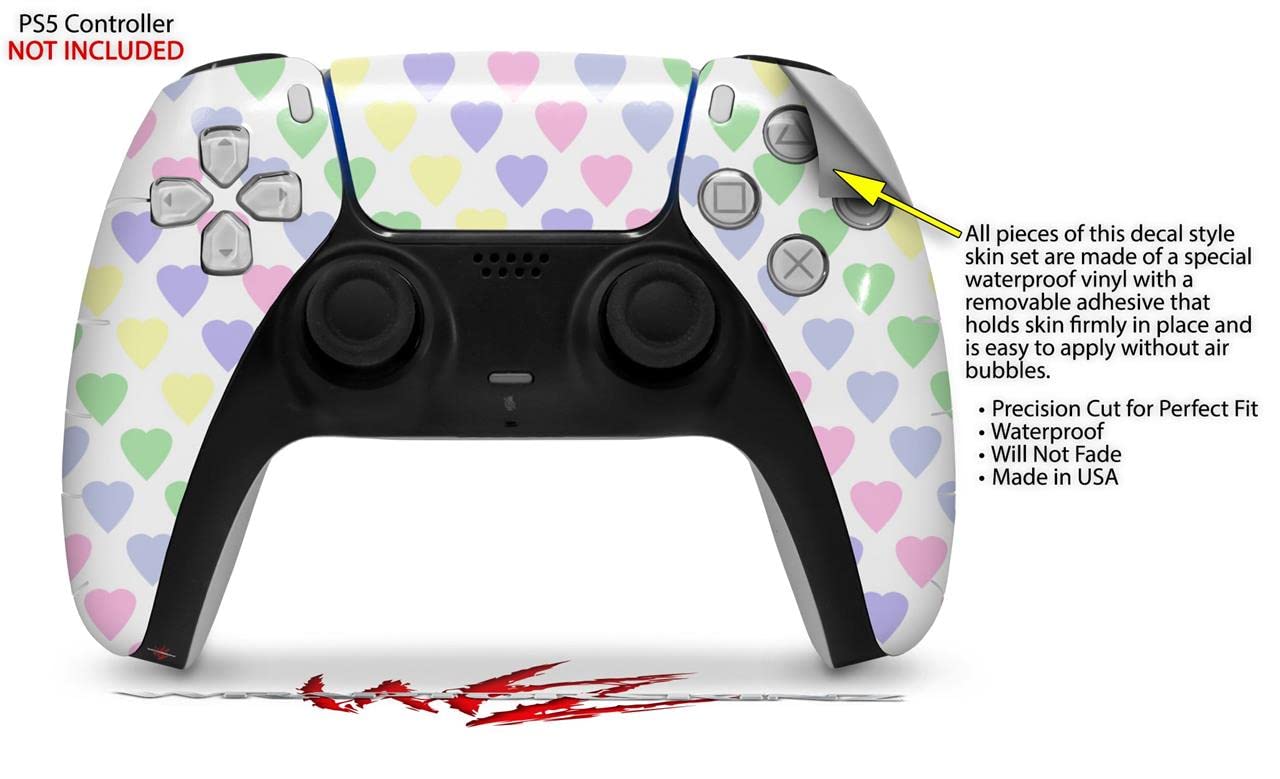 WraptorSkinz Skin Wrap compatible with Sony PS5 DualSense Controller Pastel Hearts on White (CONTROLLER NOT INCLUDED)