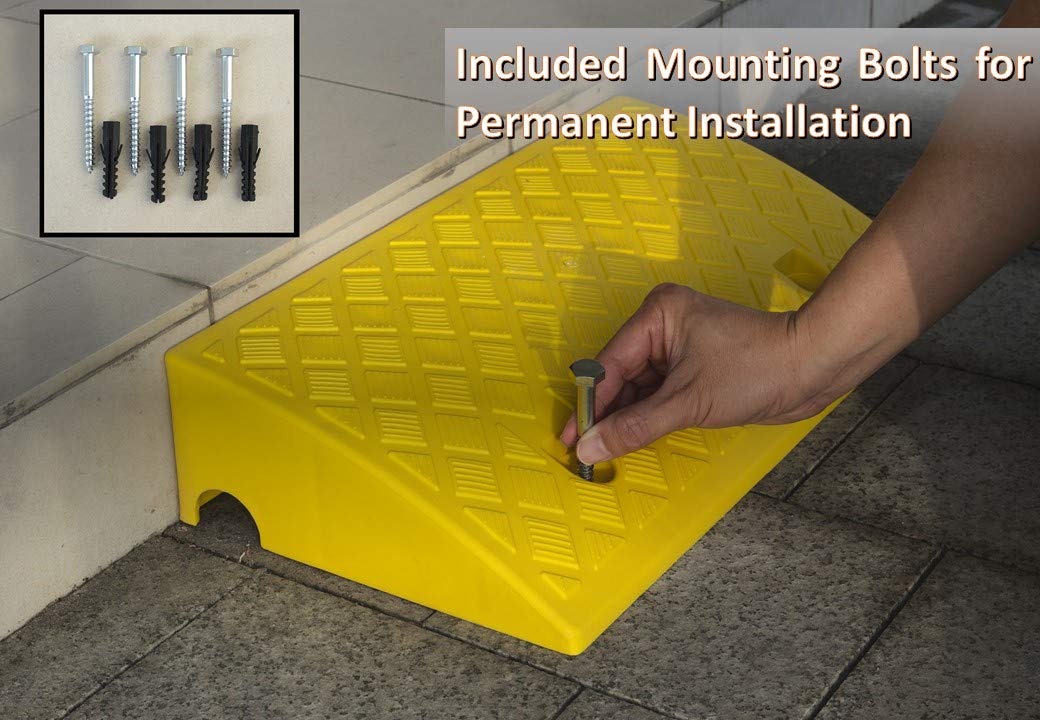 Sonic Bee Portable Plastic Curb Ramp 2 PC - Heavy Duty Lightweight Threshold Ramp for Driveway, Sidewalk, Loading Dock, Garage, Motorcycle, Car, Truck, Wheelchair Mobility - 4 Mounting Bolts Included