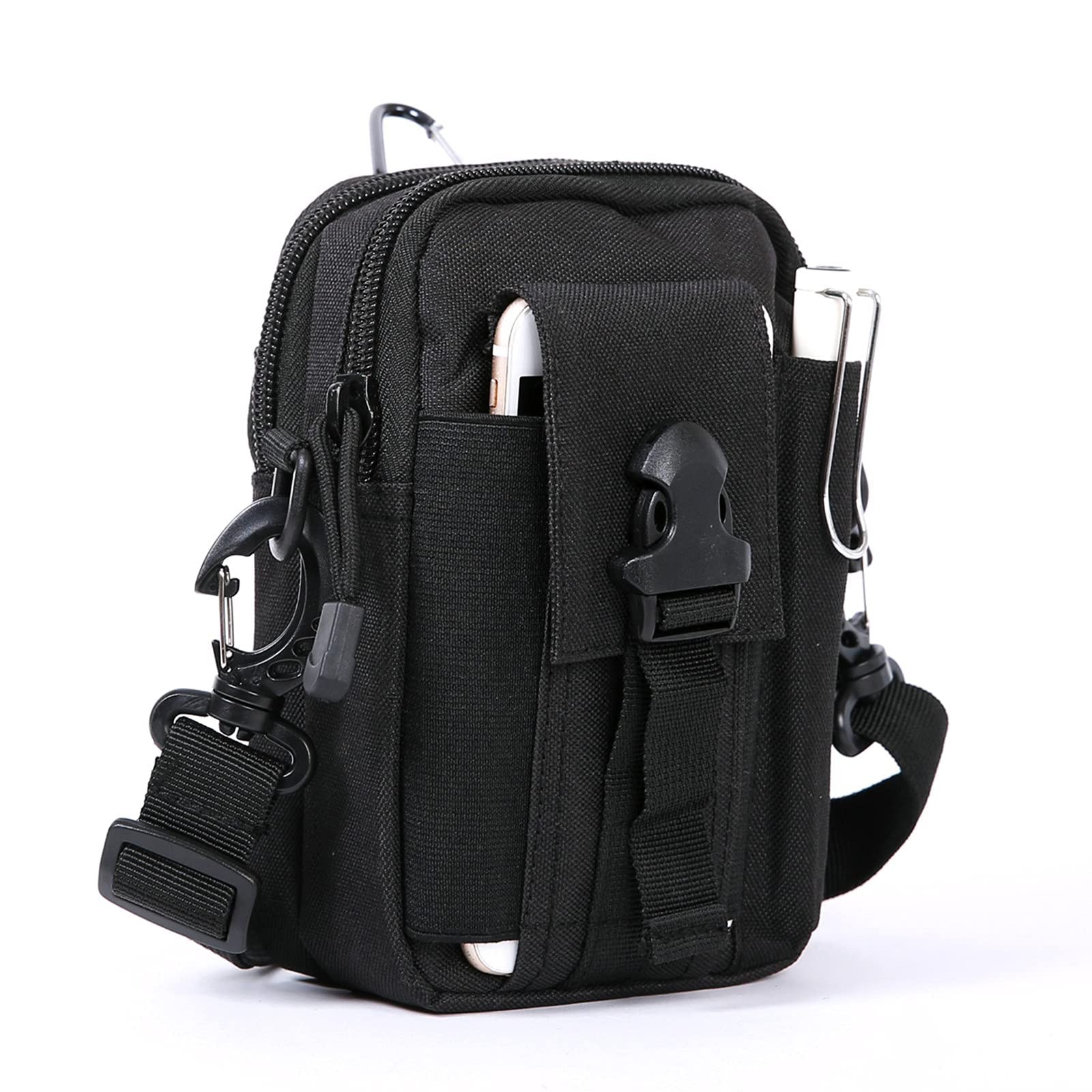 Tactical Pouch, Multipurpose EDC Belt Bag, Belt Purse with Cell Phone Holster Holder, Fit for iPhone, Samsung Galaxy, LG, and More Less Than 6.2 inches Phone, Black