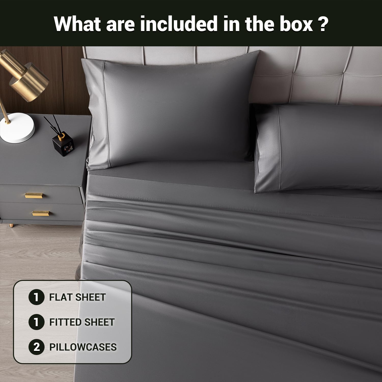 Shilucheng 4-Piece Full Size Sheets Set,Rayon Derived from Bamboo_,Cooling & Breathable Bed Sheets, Silky Bedding Sheets & Pillowcases, 16 Inch Deep Pockets (Full,Dark Grey)
